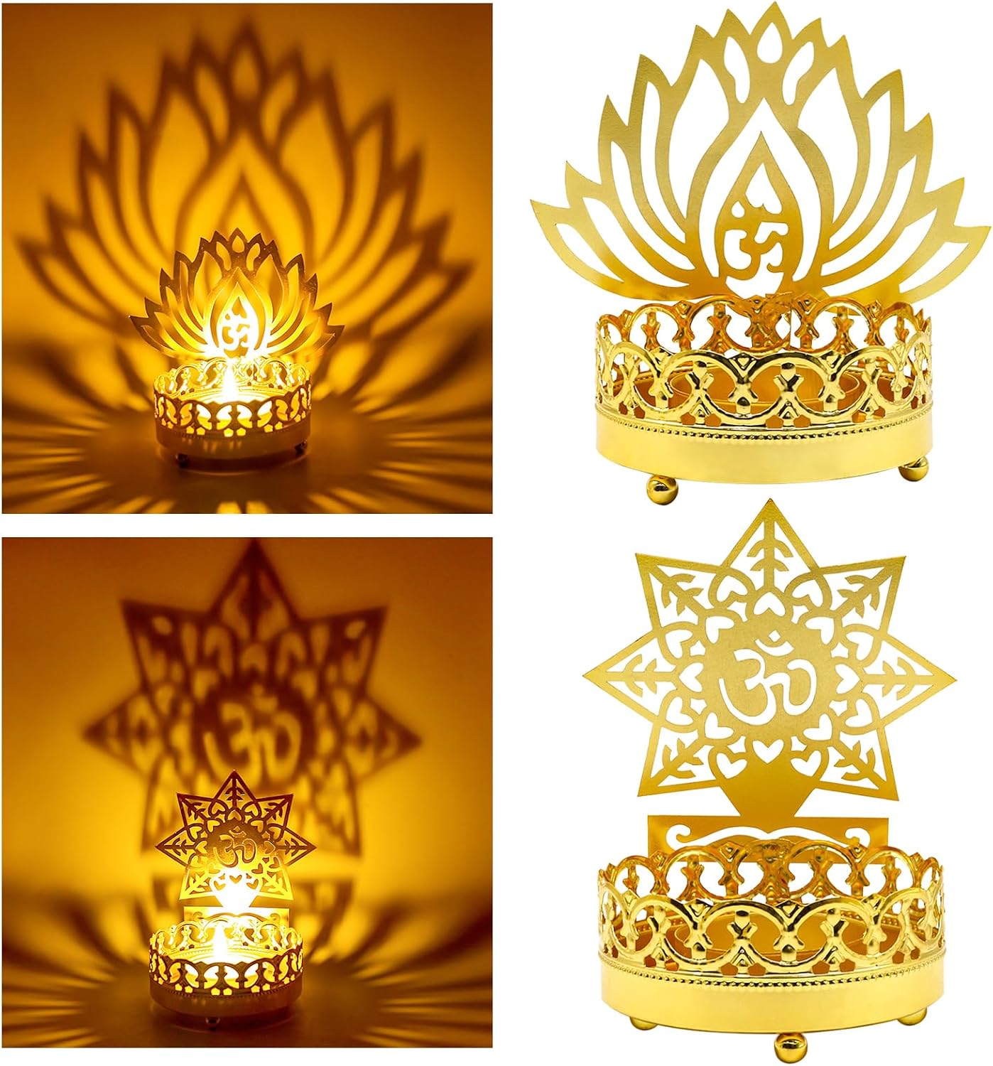 Amazon.com: Metal OM Diwali Shadow Diyas – Tea Light Candle Holder Deya ...