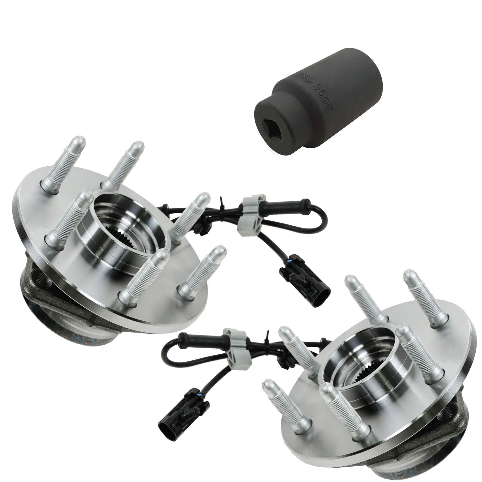 TRQ Front Wheel Hubs & Bearings Pair w/ 36mm Socket for Chevy GMC Truck ...