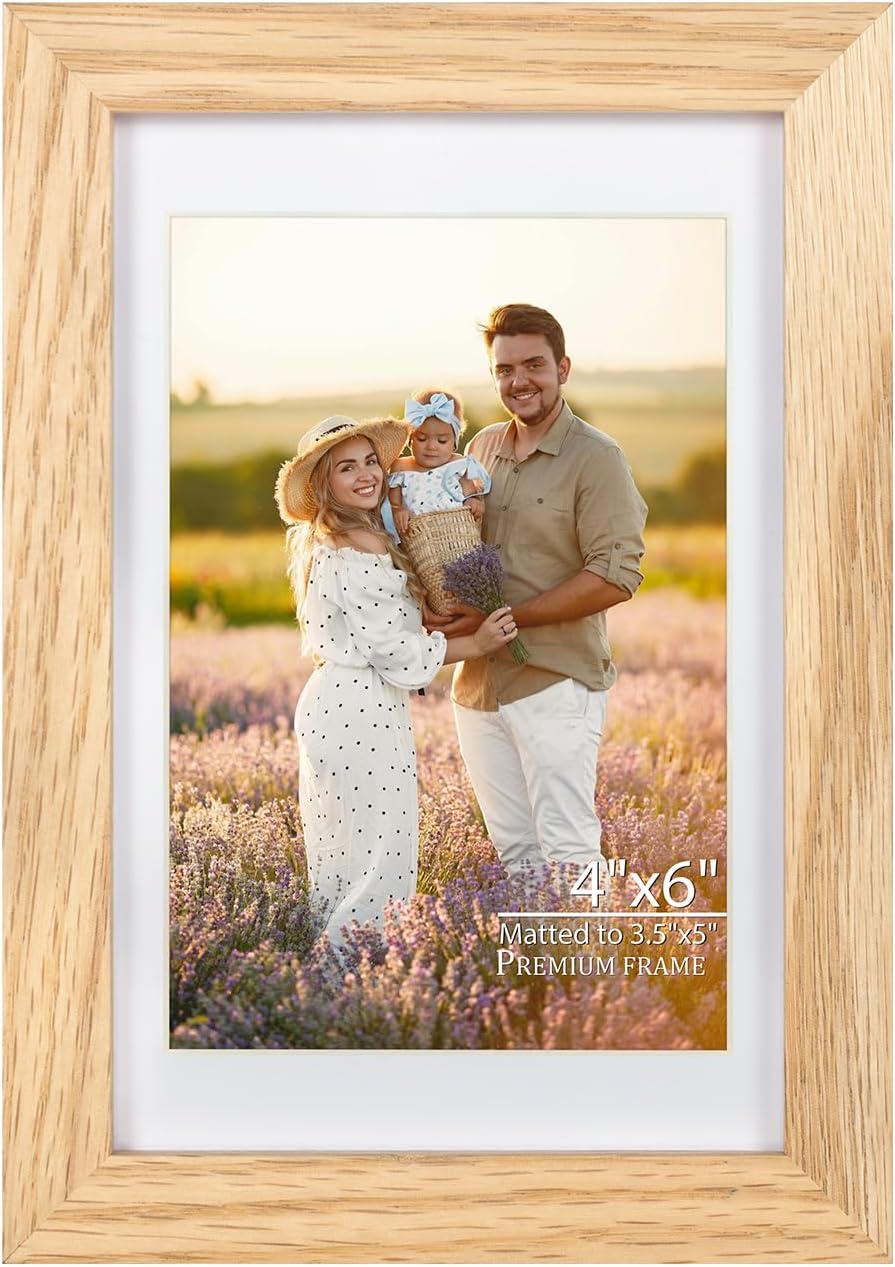 Amazon.com - Veelot 4x6 Picture Frame with Mat, Solid Oak Wood, 4x6 ...