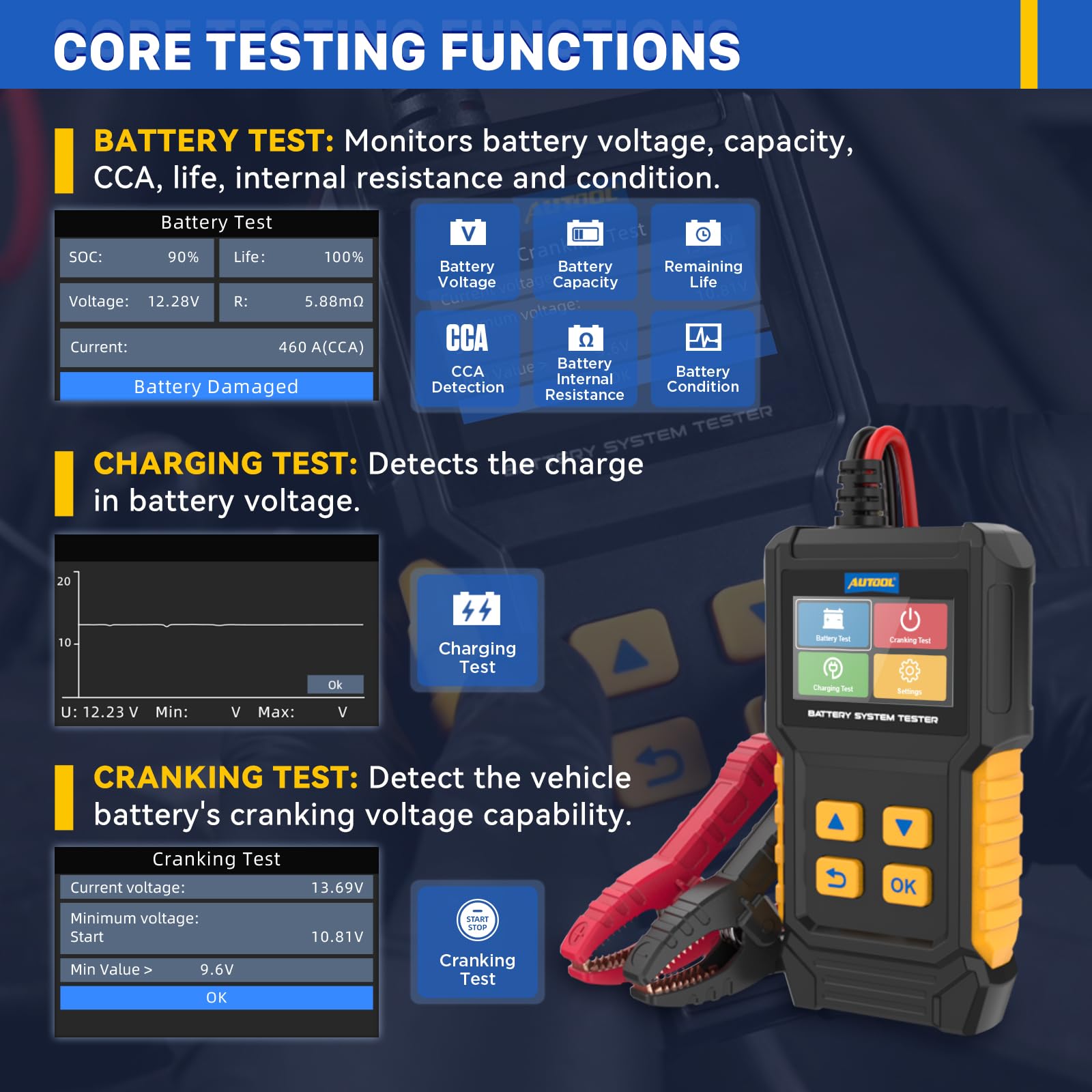 Snapklik.com : AUTOOL Car Battery Tester 12V 24V Battery Load Tester 30 ...