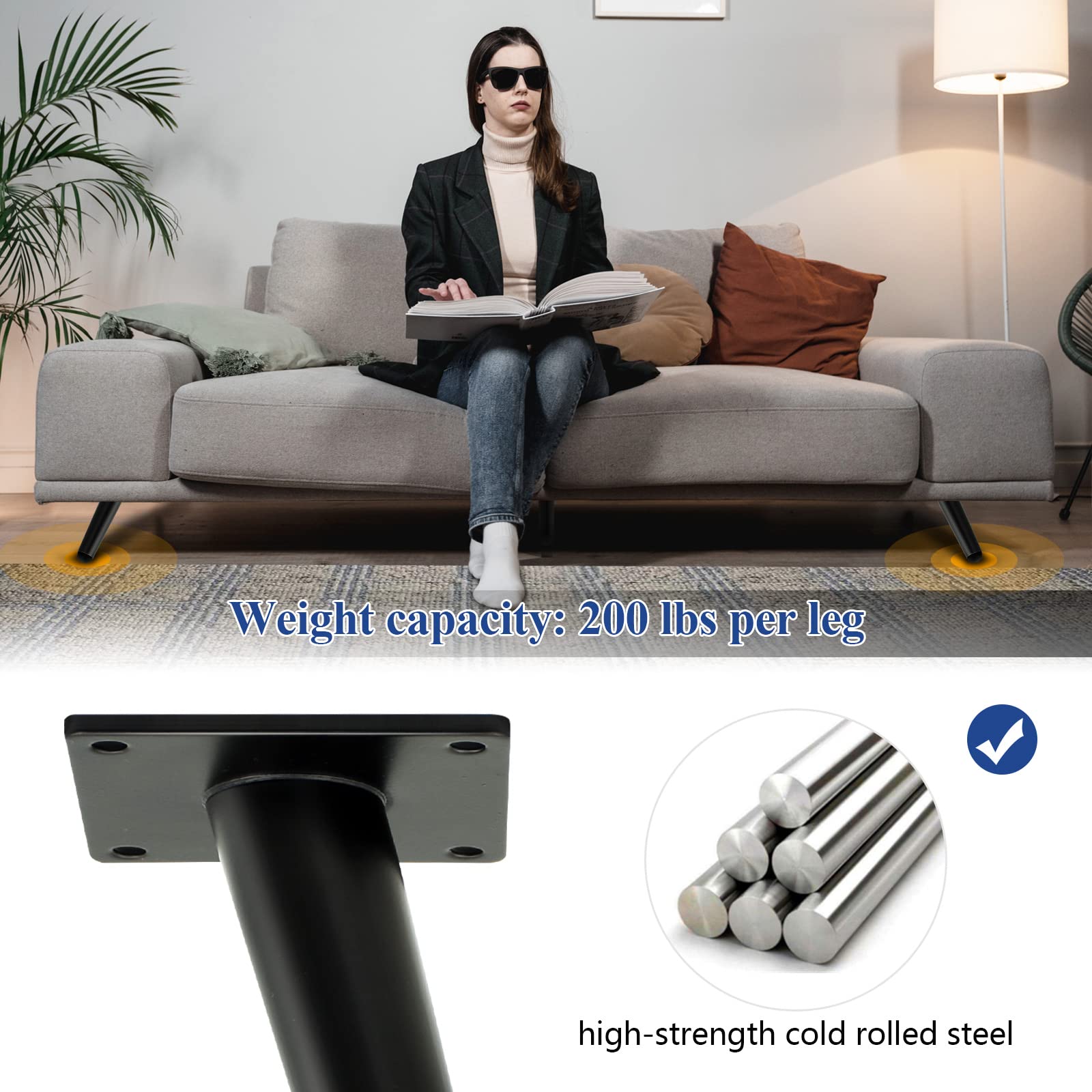 Snapklik.com : Furniture Legs 6 Inch Black Metal Sofa Legs Set Of 4 ...