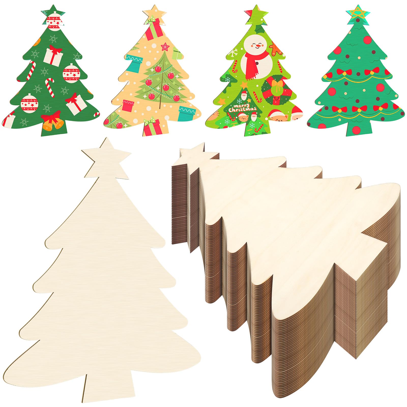 Amazon.com: Gerrii 12 Pcs Unfinished Christmas Tree Wooden Cutouts 12 ...