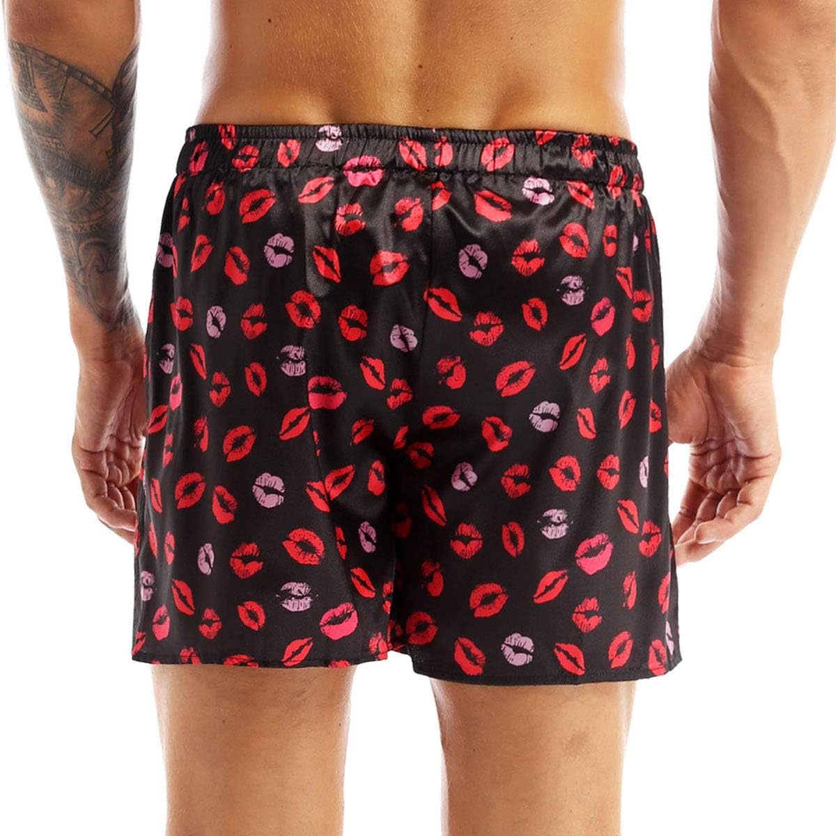 MSemis Men's Satin Lips Heart Printed Boxer Shorts Summer Lounge ...