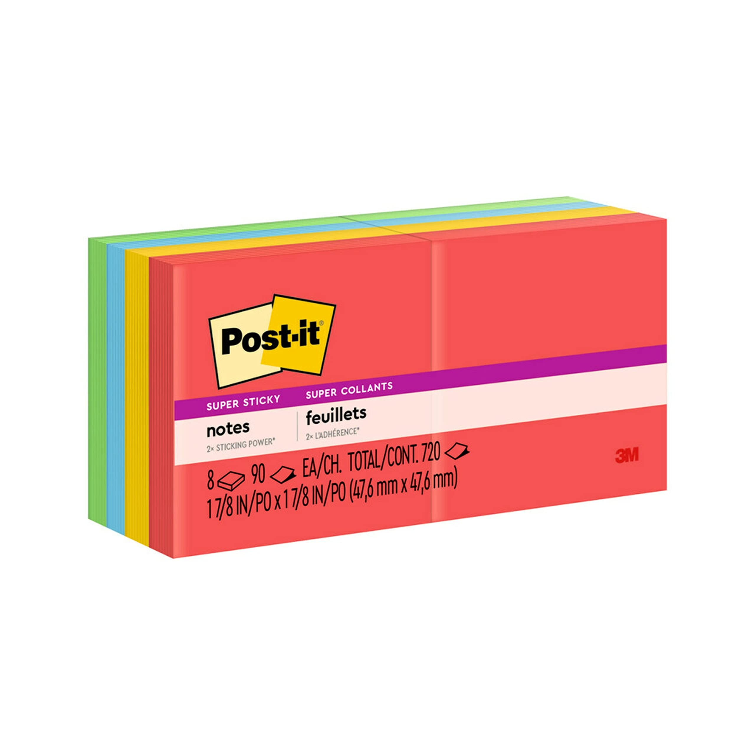 Buy Post-it Super Sticky Notes, 2 in x 2 in, 8 Pads, 2x the Sticking ...