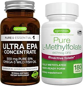 Amazon.com: Ultra Pure EPA + Pure Folate 400mcg Bundle, 500 mg Omega-3 ...
