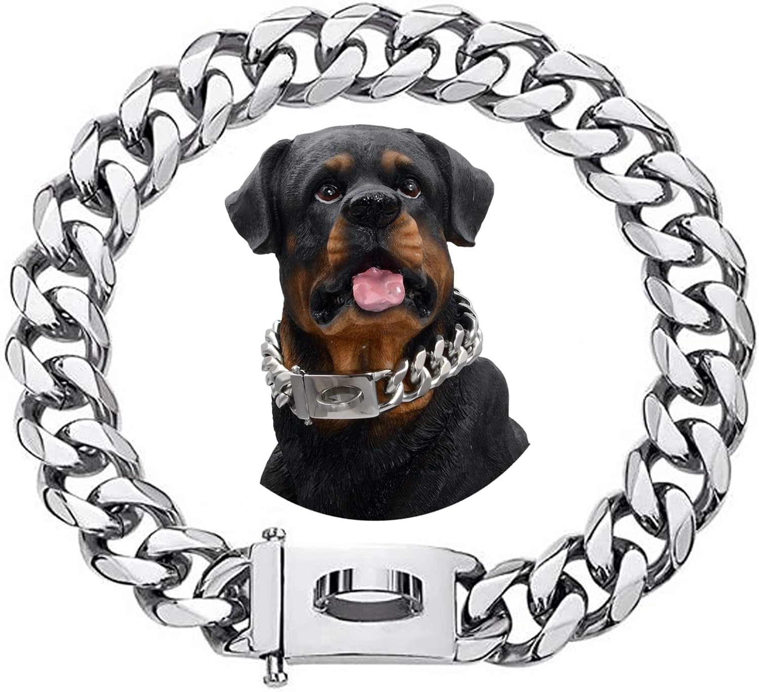Amazon.com : youlehui 19MM Dog Chain Collar Silver Cuban Link Chew ...