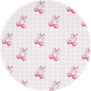 Amazon.com: Pink Cherry Bow Mouse Pad Cute Small Round Mouse Pads for ...