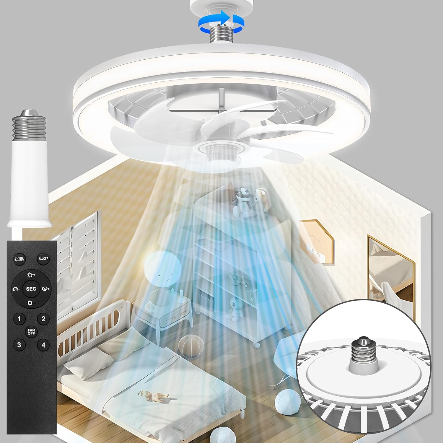 Amazon.com: Socket Fan Light with Remote, 2 In 1 Screw In Ceiling Fan ...