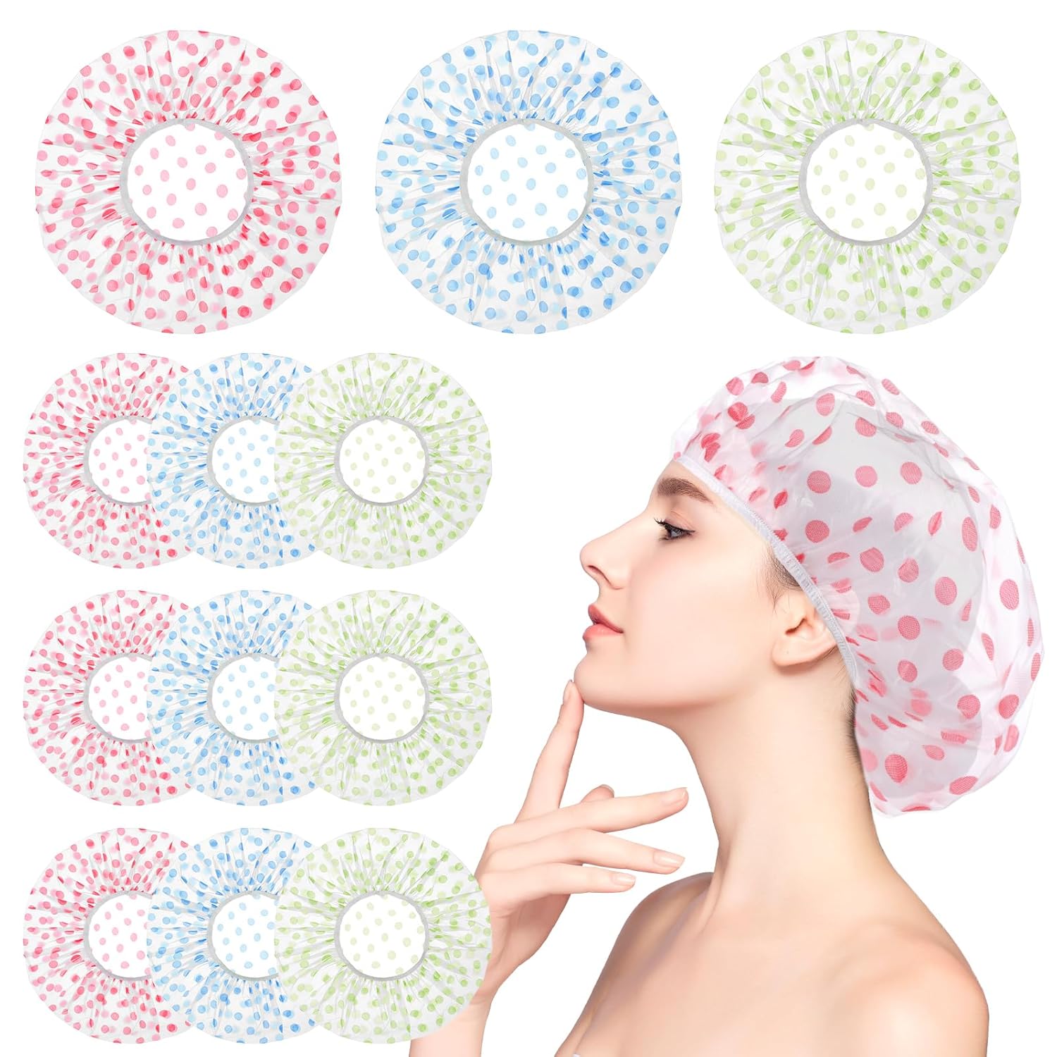 Amazon.com : simarro 12Pcs Shower Caps, Reusable Waterproof Caps with ...