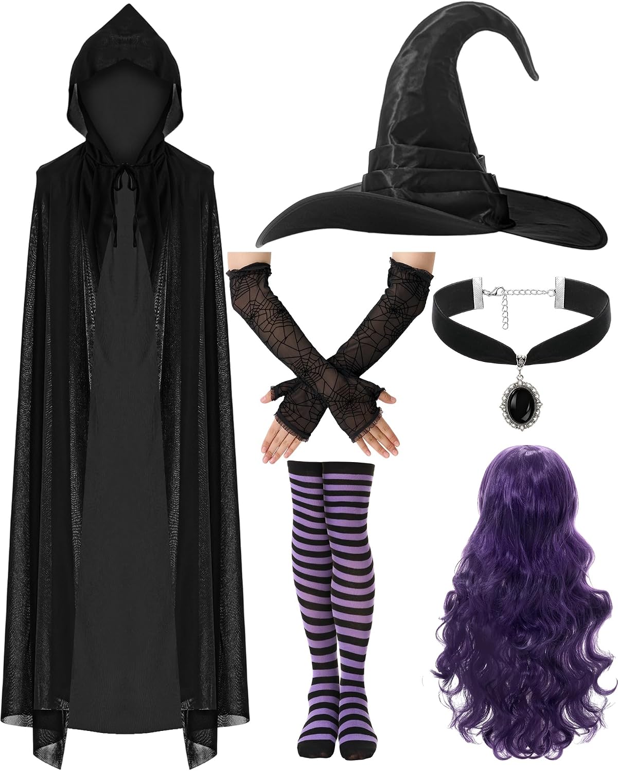Amazon.com: Croloose 6 Pcs Halloween Witch Costume Set for Women Hooded ...
