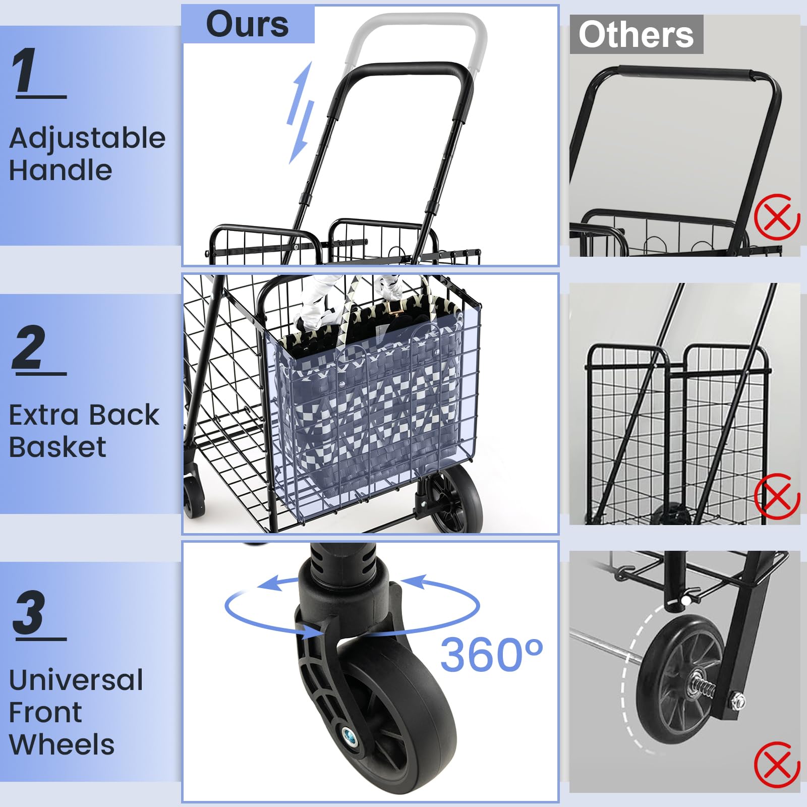 Snapklik.com : Folding Shopping Utility Cart, Double Basket And 360 ...
