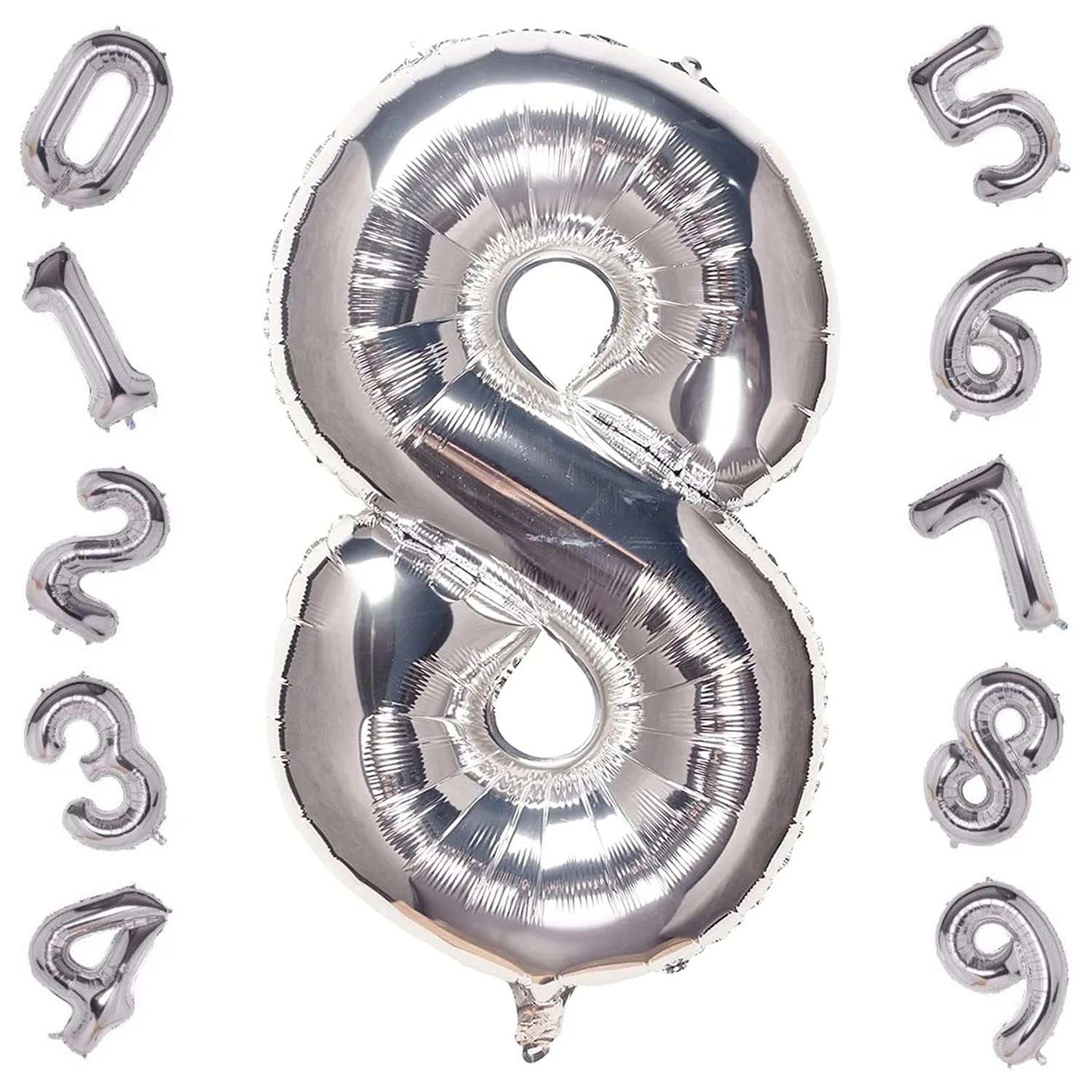 Party Propz Large 8 Number Foil Balloon - 16 Inch Silver Foil balloons ...