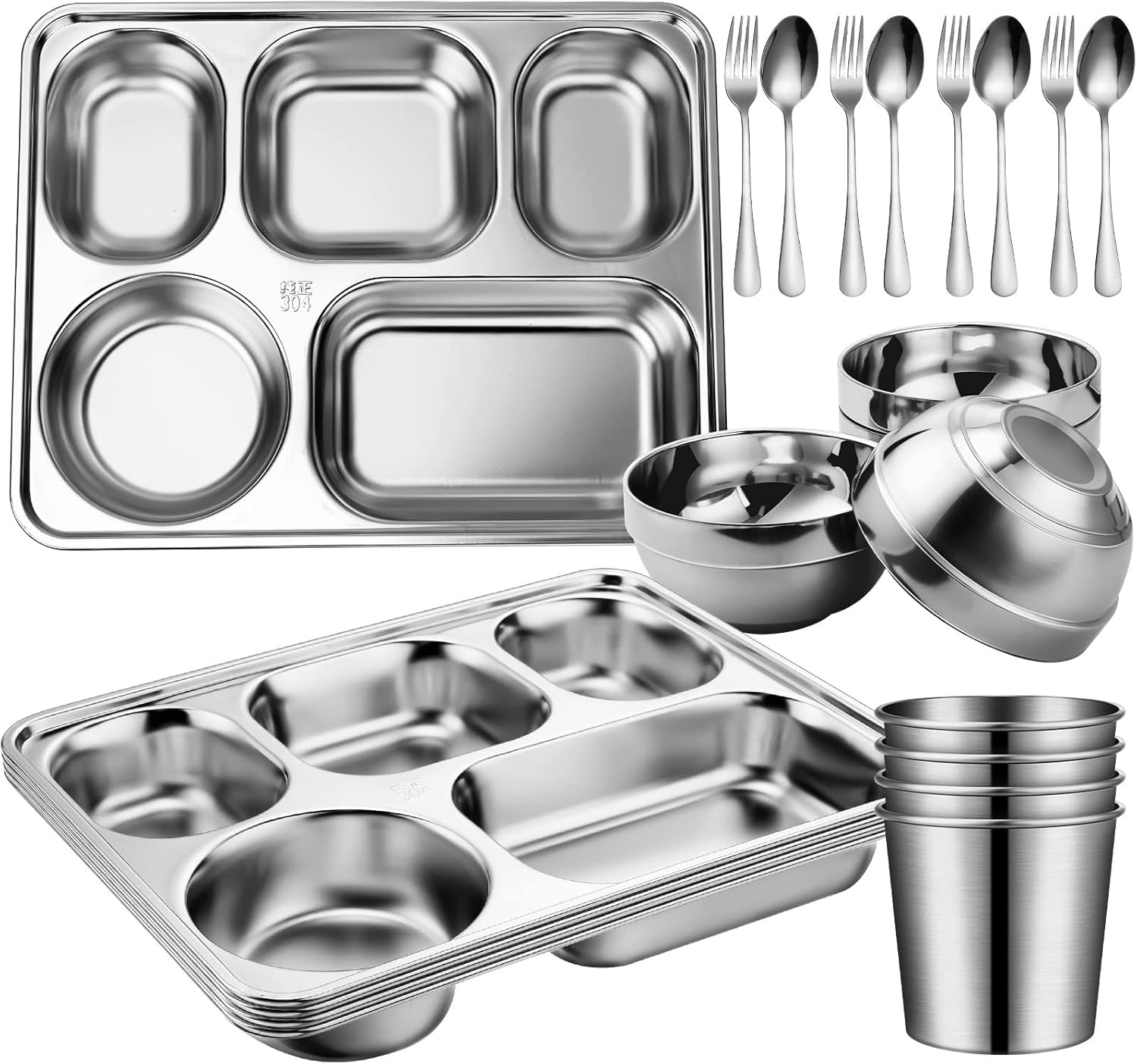 Amazon.com | Potchen 20 Pcs 304 Stainless Steel Plates and Bowls Sets ...