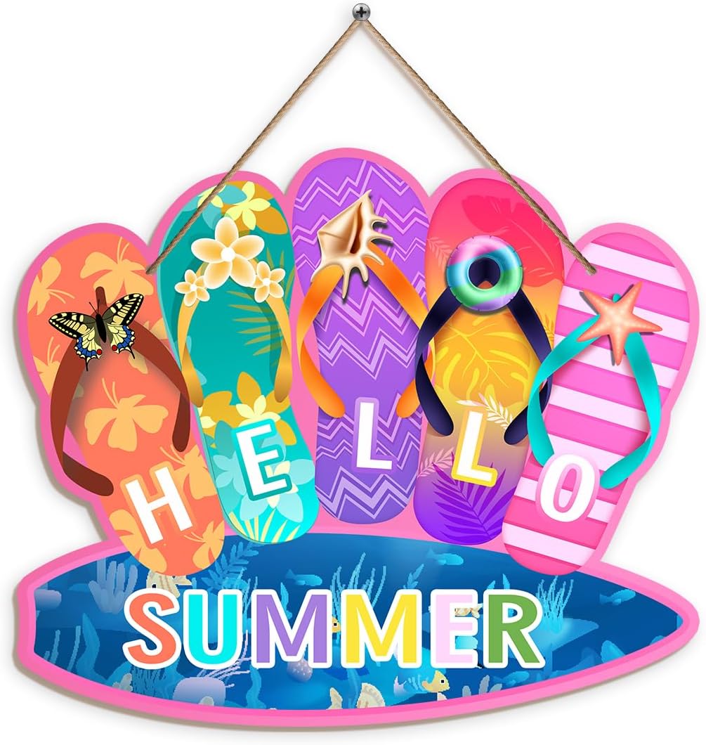 Amazon.com: Summer Decor Welcome Door Sign Slippers Hanging Sign Summer ...