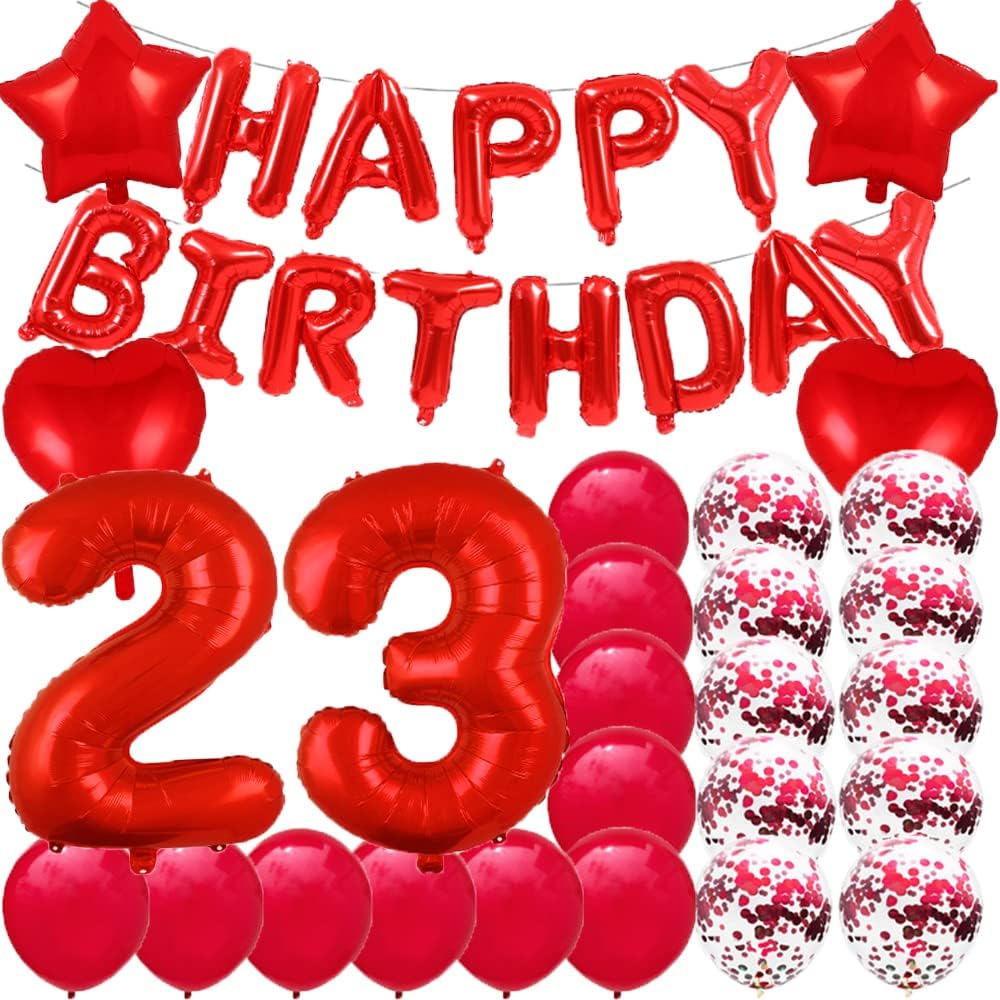 Amazon.com: ZSNWGZ Sweet 23th Birthday Decorations Party Supplies,Red ...
