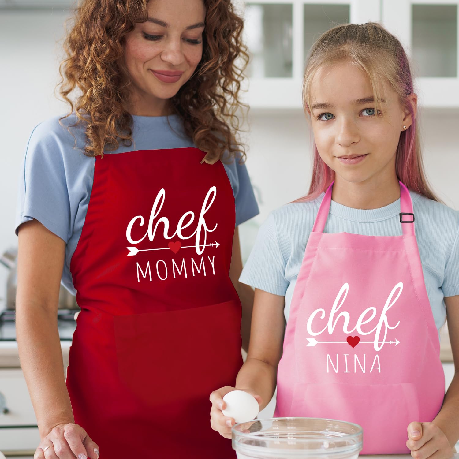 Mom and Kids Chef Apron Set, Child Kitchen Apron, Cute Toddler Cooking ...