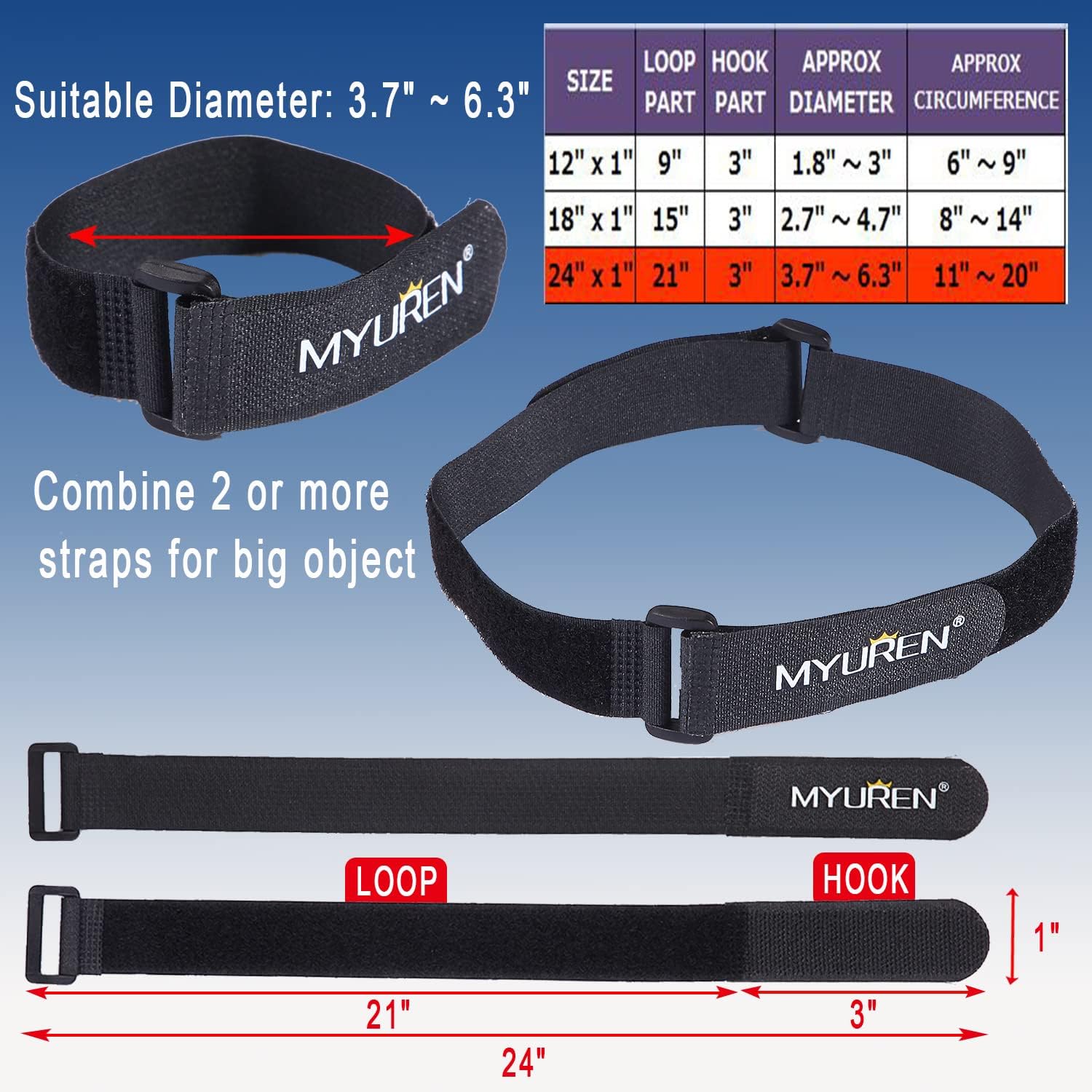 1″x 24″-12 Pack Reusable Fastening Cable Straps with Buckle Adjustable ...