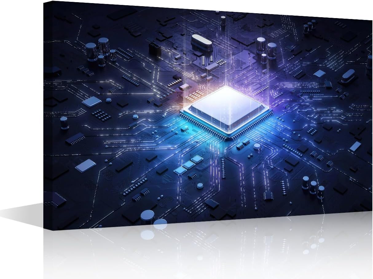 Amazon.com: TUMOVO Wall Decor CPU Concept Canvas Wall Art Glowing CPU ...