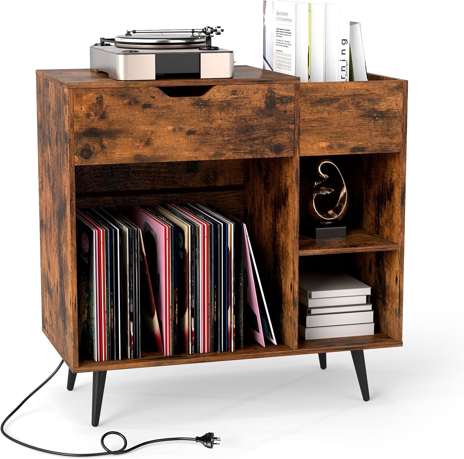 Giantex Record Player Stand, Large Turntable Stand with Power Outlets ...