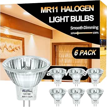 Vannise GU4 Bulb 5W 12V, 6 Pack GU4 Base MR11 Halogen Bulb, GU 4 Bulbs ...