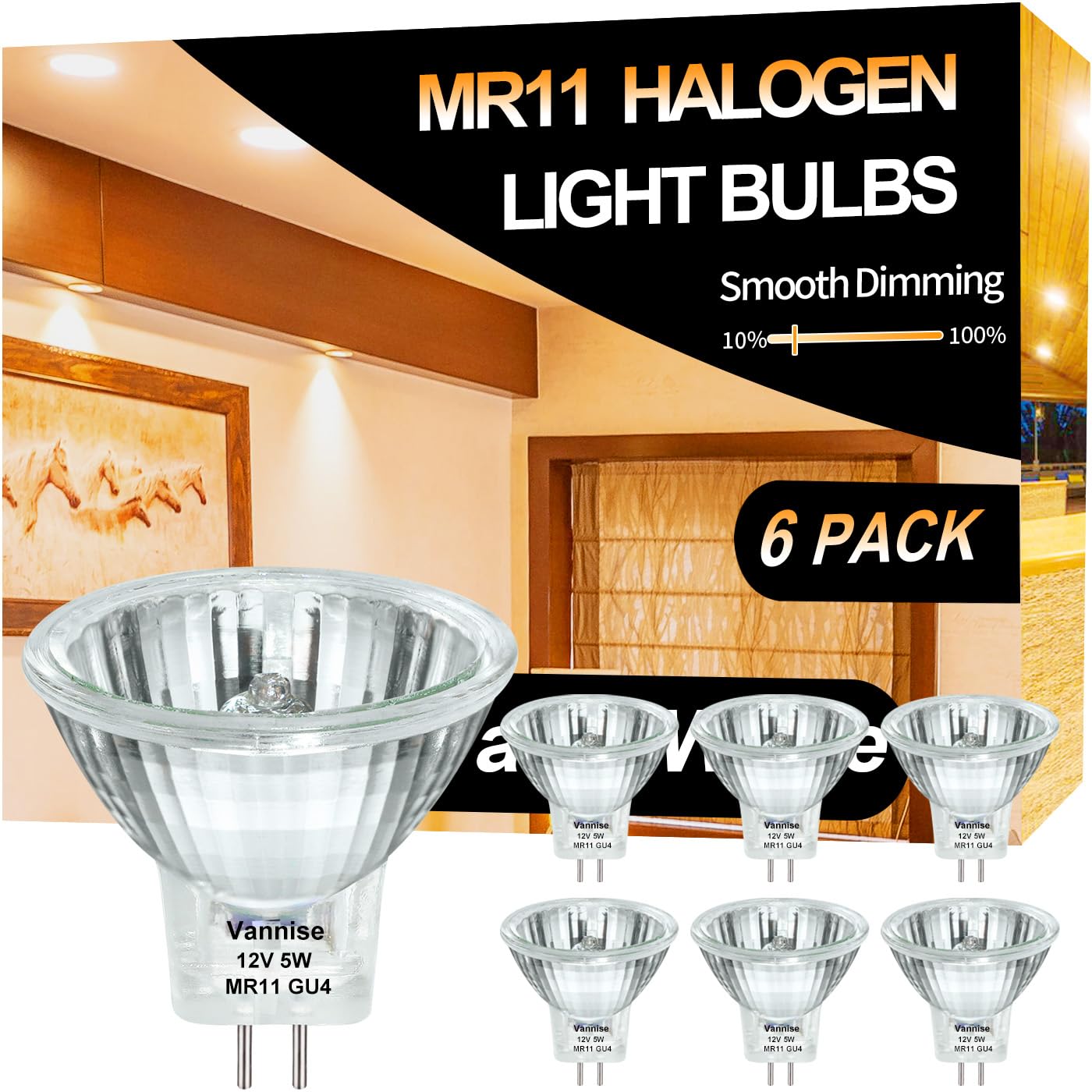Vannise GU4 Bulb 5W 12V, 6 Pack GU4 Base MR11 Halogen Bulb, GU4 Bulb ...