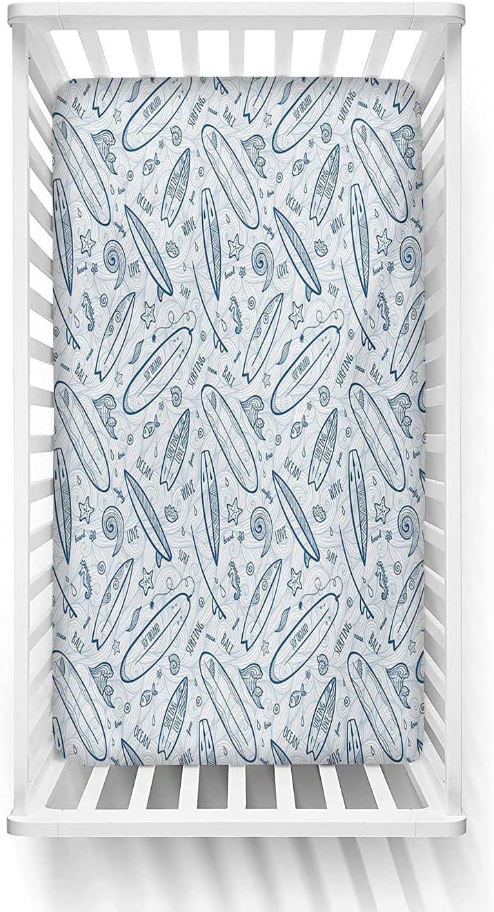 Amazon.com: Surfboard Fitted Crib Sheet,Doodle Surfing Boards Waves and ...