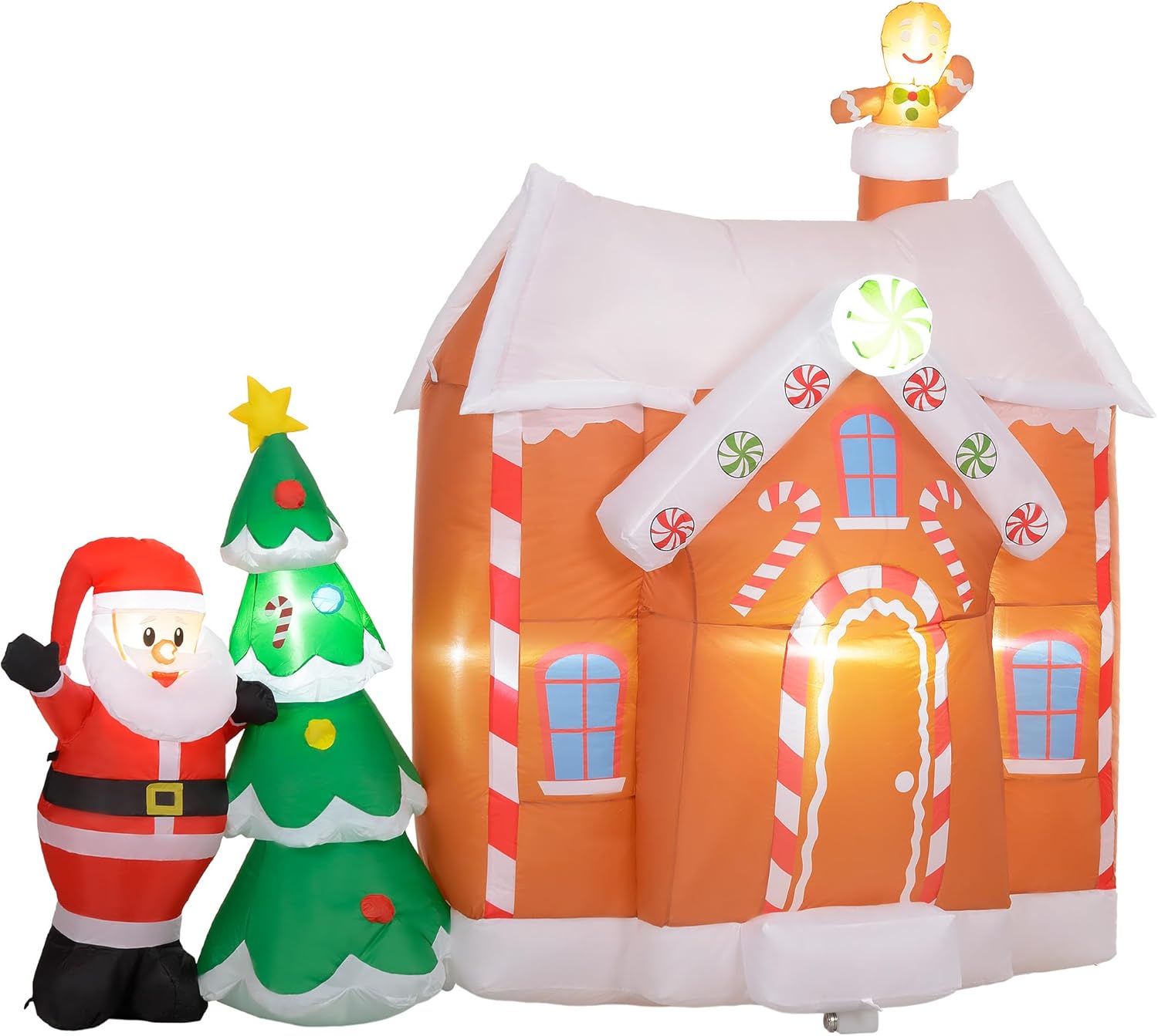 Amazon.com: Outsunny 7FT Christmas Inflatable Gingerbread House Santa ...