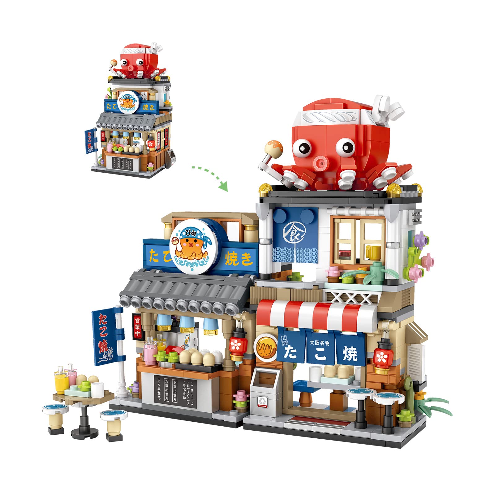 Lyfawe Japanese Street View Takoyaki Shop Mini Bricks Model Set, MOC ...