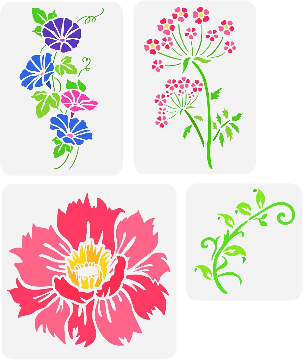 Amazon.com: FINGERINSPIRE 4 pcs Peony Stencil Morning Glory Painting ...