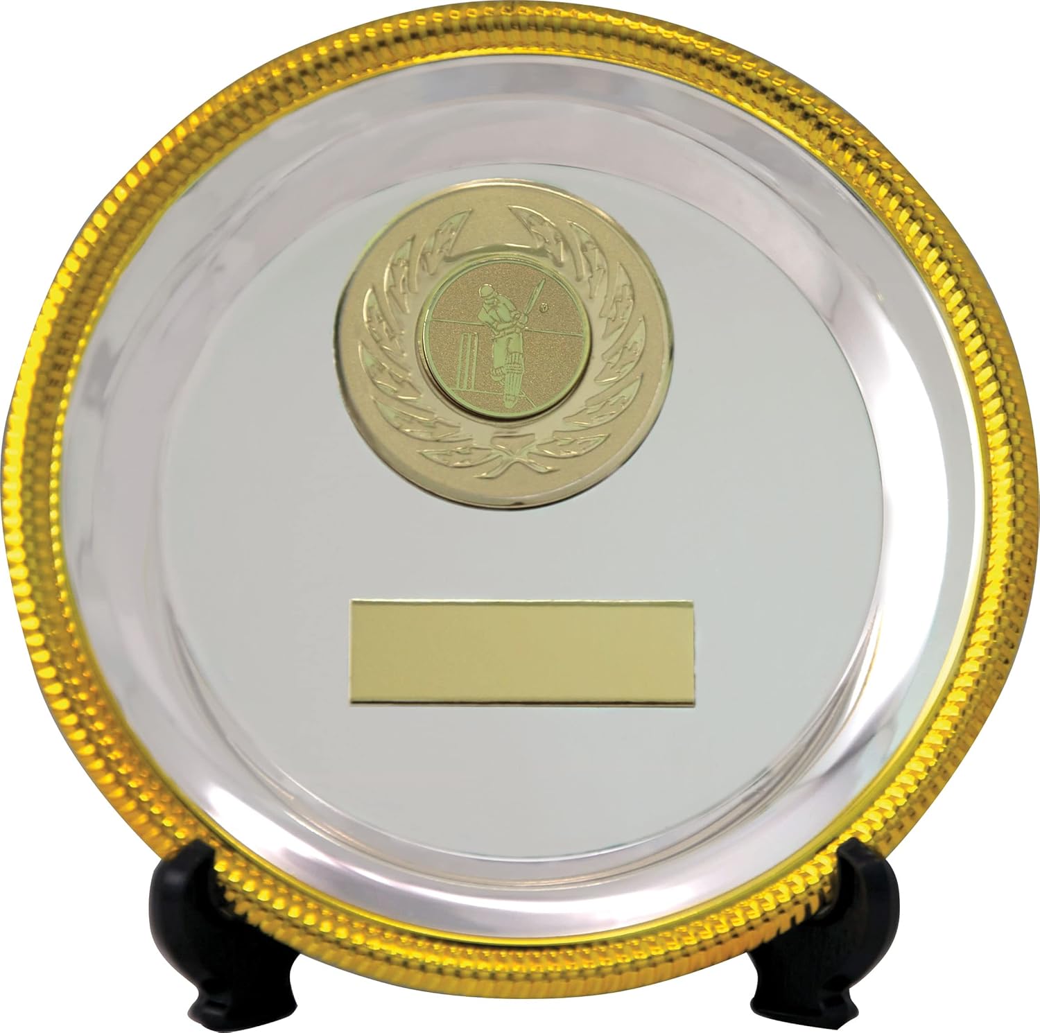 TROPHY Silver Salver and stand with gold rim 10 cm with Free Engraving ...