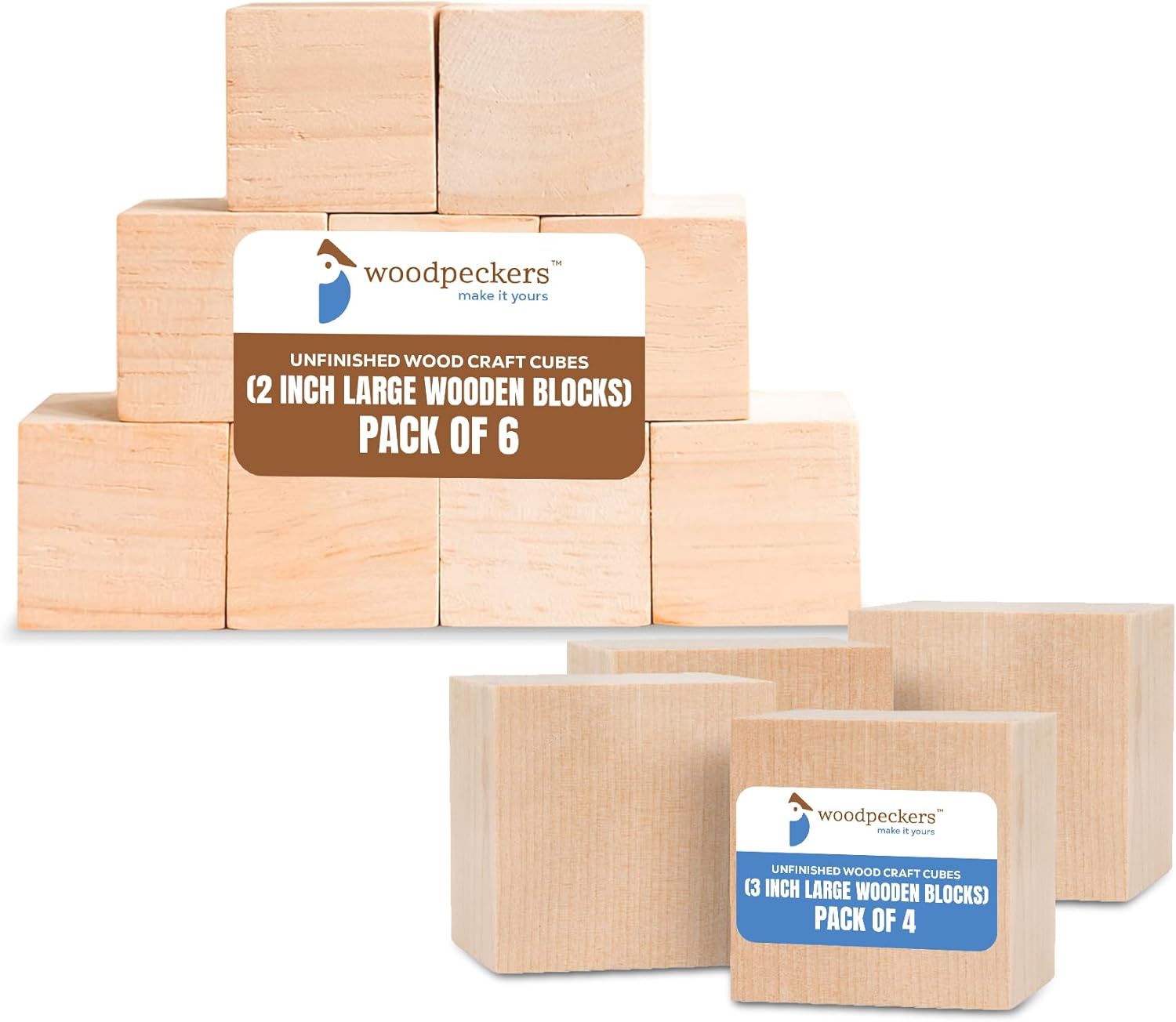 Amazon.com: Wood Cubes 3 inch, Pack of 4 and Wood Cubes 2-inch, Pack of ...