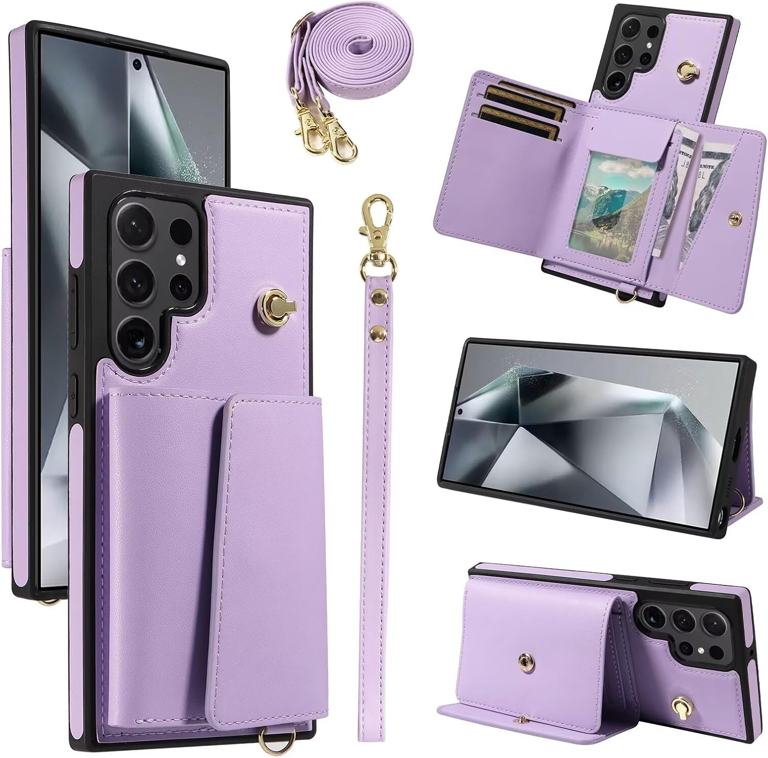 for Samsung Galaxy S25 Plus/S24 Plus Case with Card Holders Strap Lanyard for Women Men ...