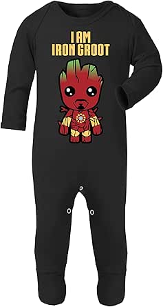 Funky Gifts I Am Iron Groot Baby Rompa Suit (0-3 Months) Black : Amazon ...