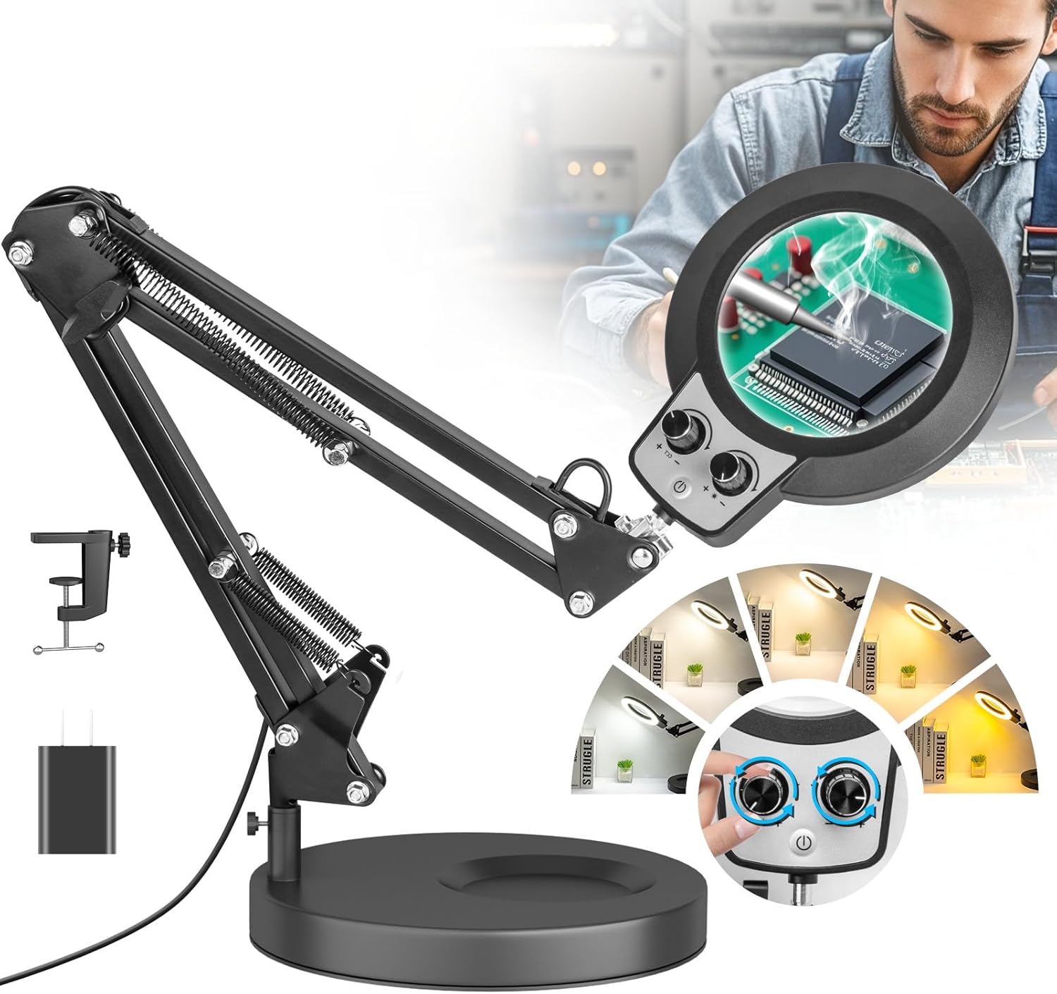 10X Magnifying Glass with Light and Stand, Infinite Color Modes ...