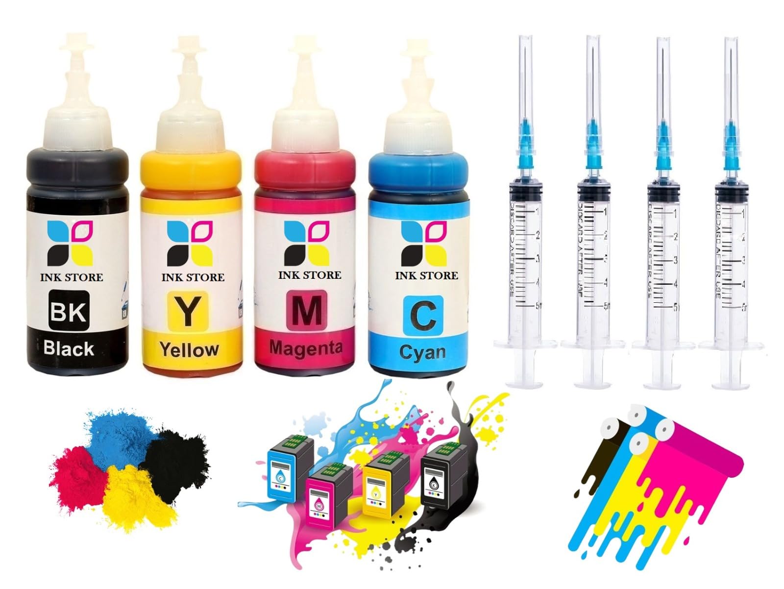Replacement Ink Cartridges 4-Color Bulk Ink Refill Kit For HP Printers ...