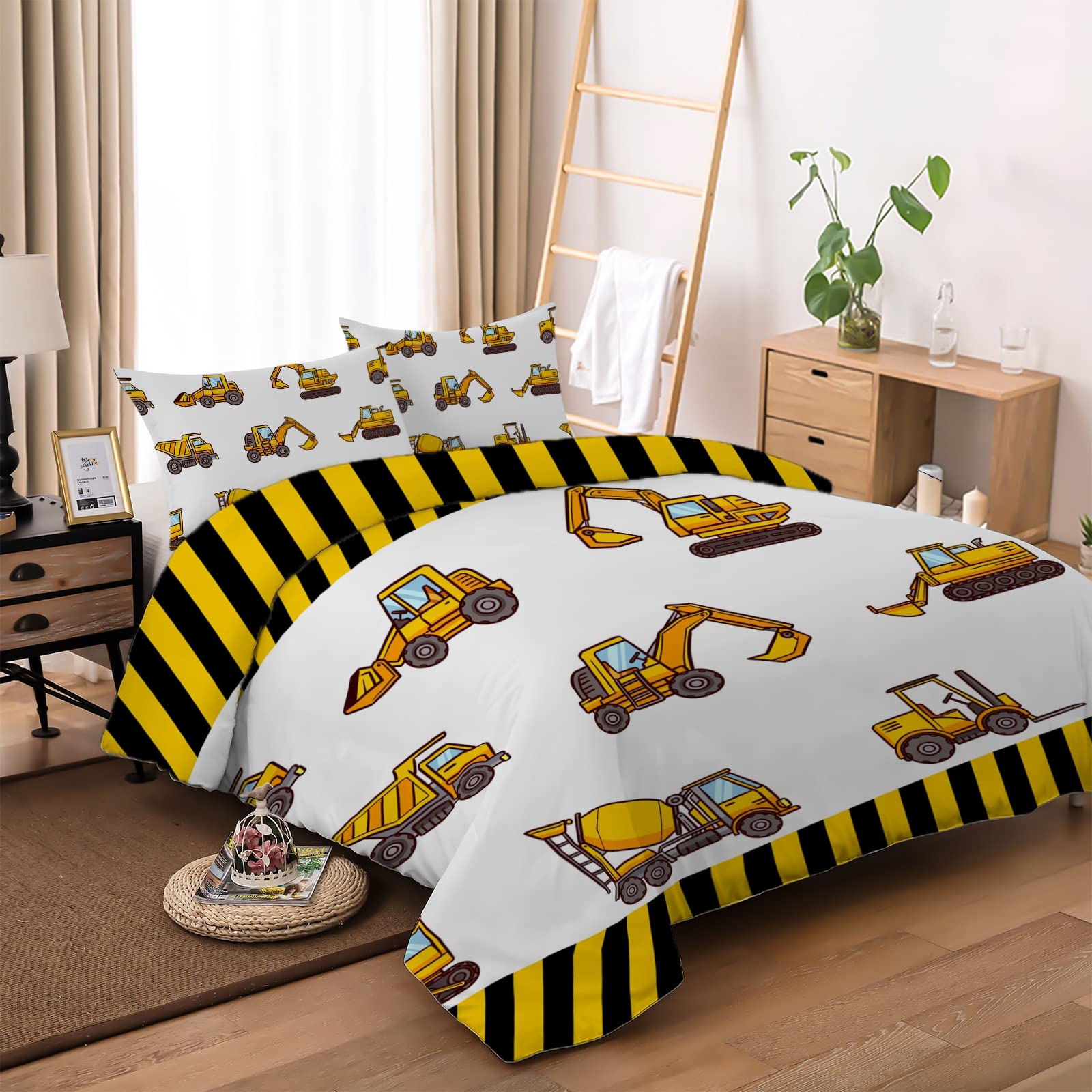 Toddler Construction Bedding Excavator Handmade Duvet Cover,