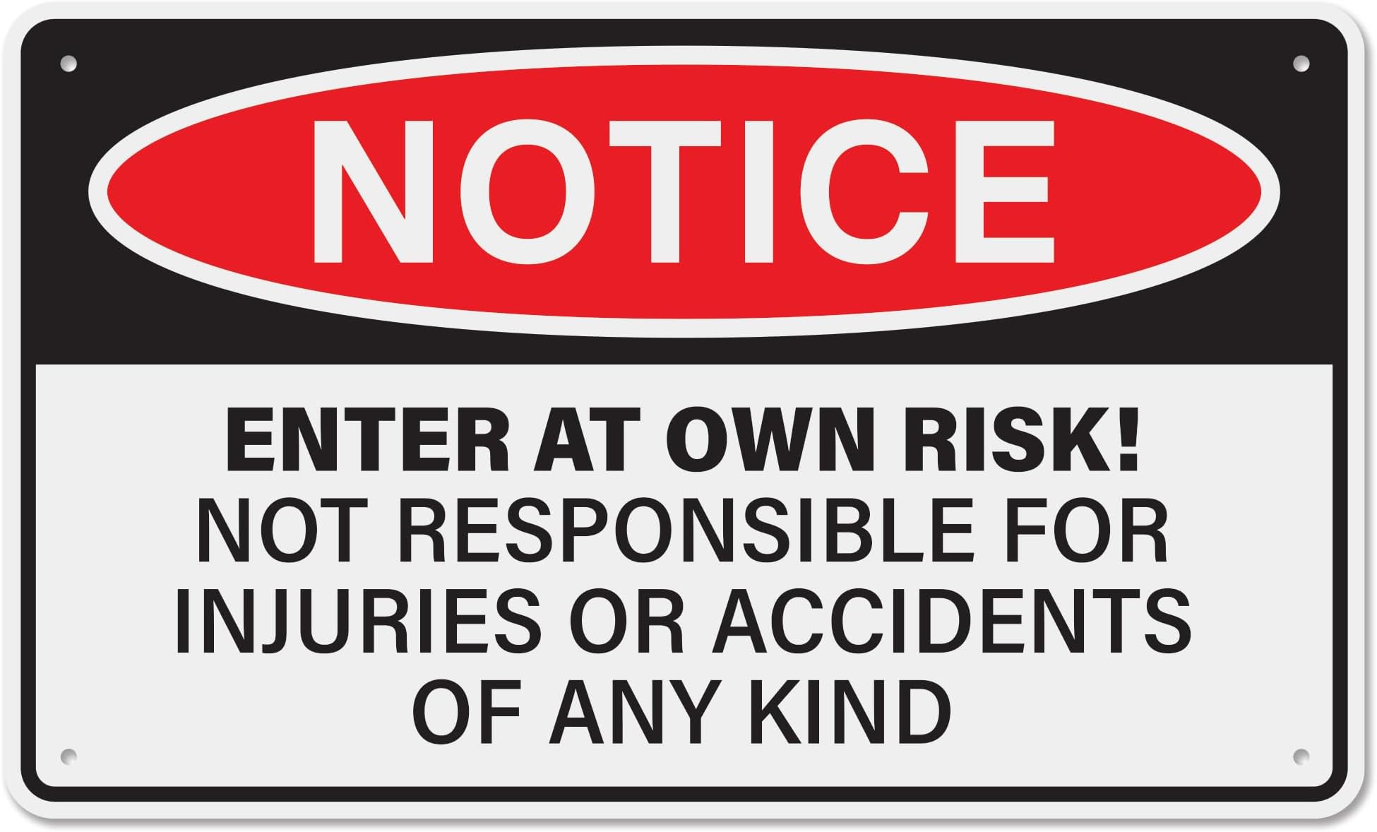 Amazon.com: 1PC Not Responsible for Accidents or Injuries Sign, 12 x 8 ...