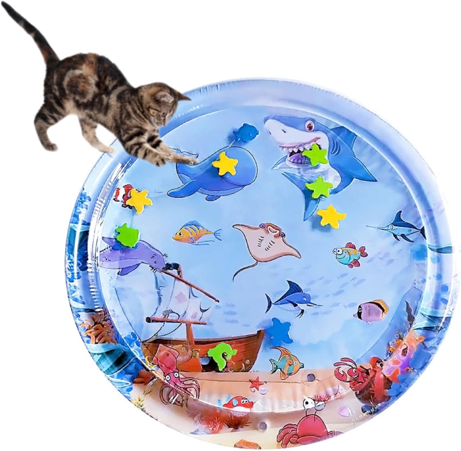 RRISETAG Thickened Water Sensory Play Mat for Cats with Fish and Toy ...