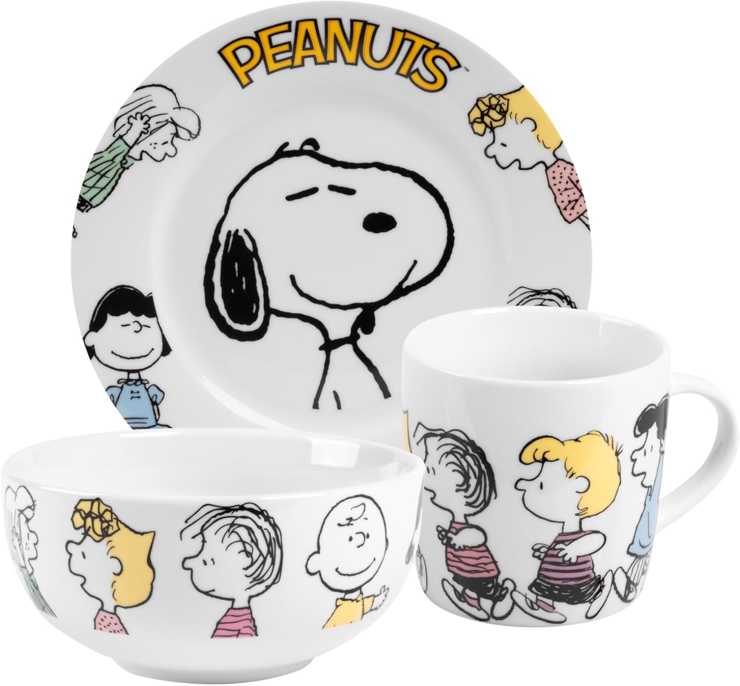 Amazon.com: The Peanuts Snoopy Family Breakfast Set, 3-Piece Crockery ...
