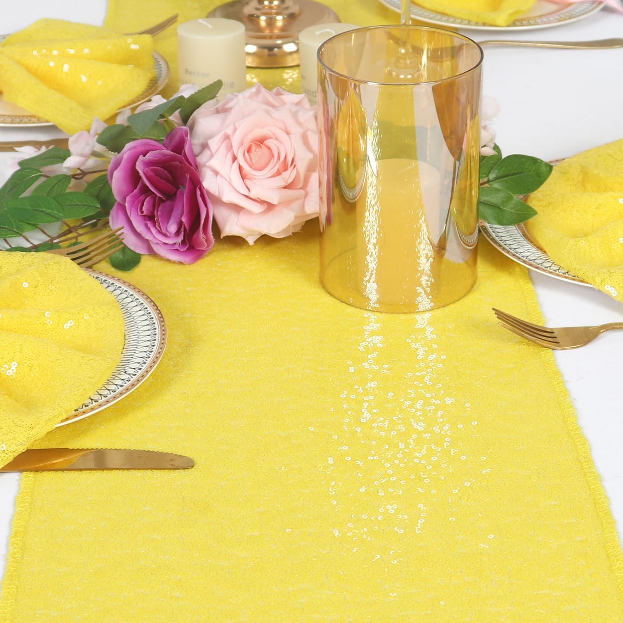 Amazon.com: ShinyBeauty Yellow Table Runner 108 inches Long Sequin ...