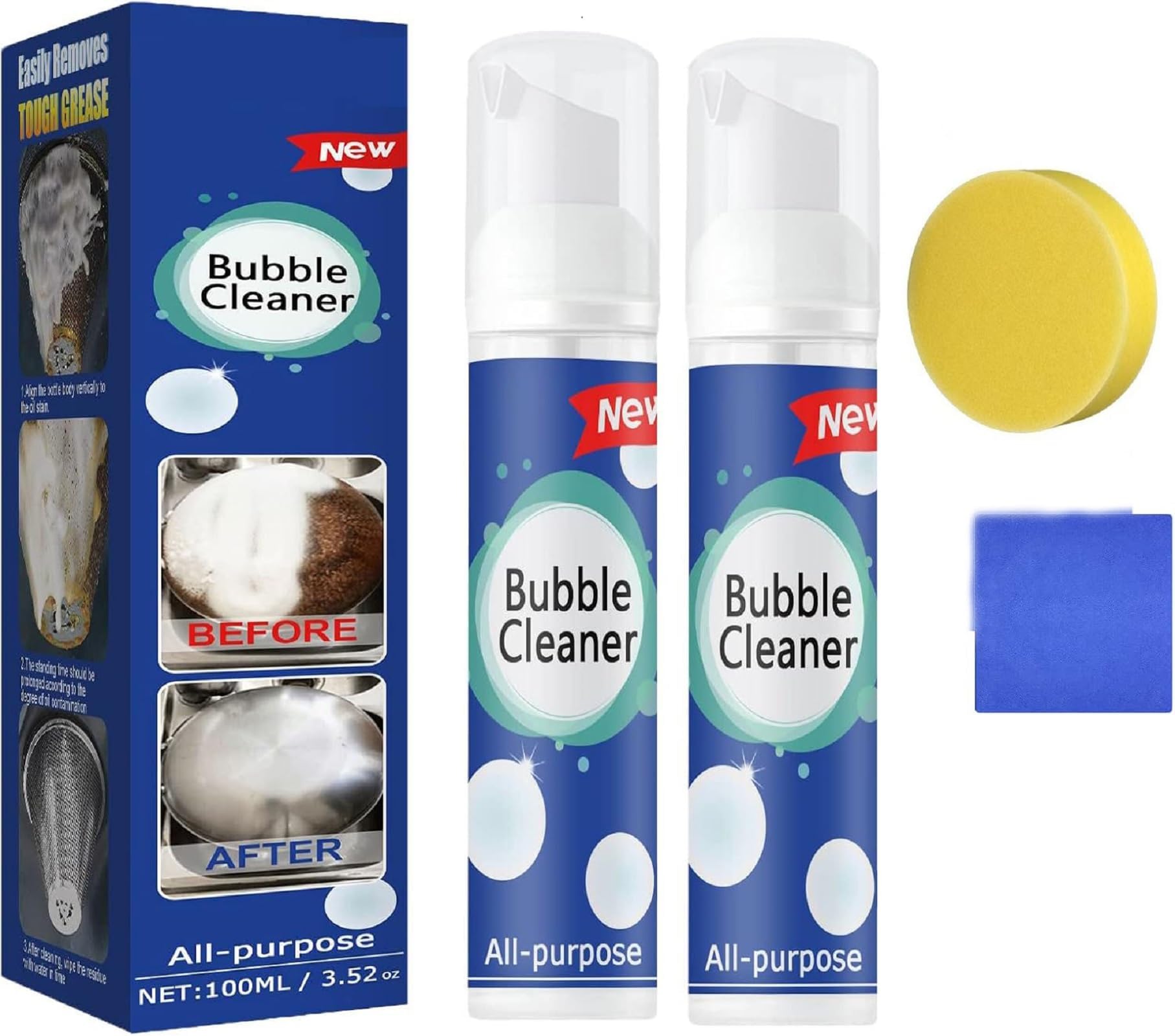 Amazon.com: (100ML*2PCS) Bubble Cleaner Foam,Foaming Heavy Oil Stain Cleaner,All-Purpose Rinse ...