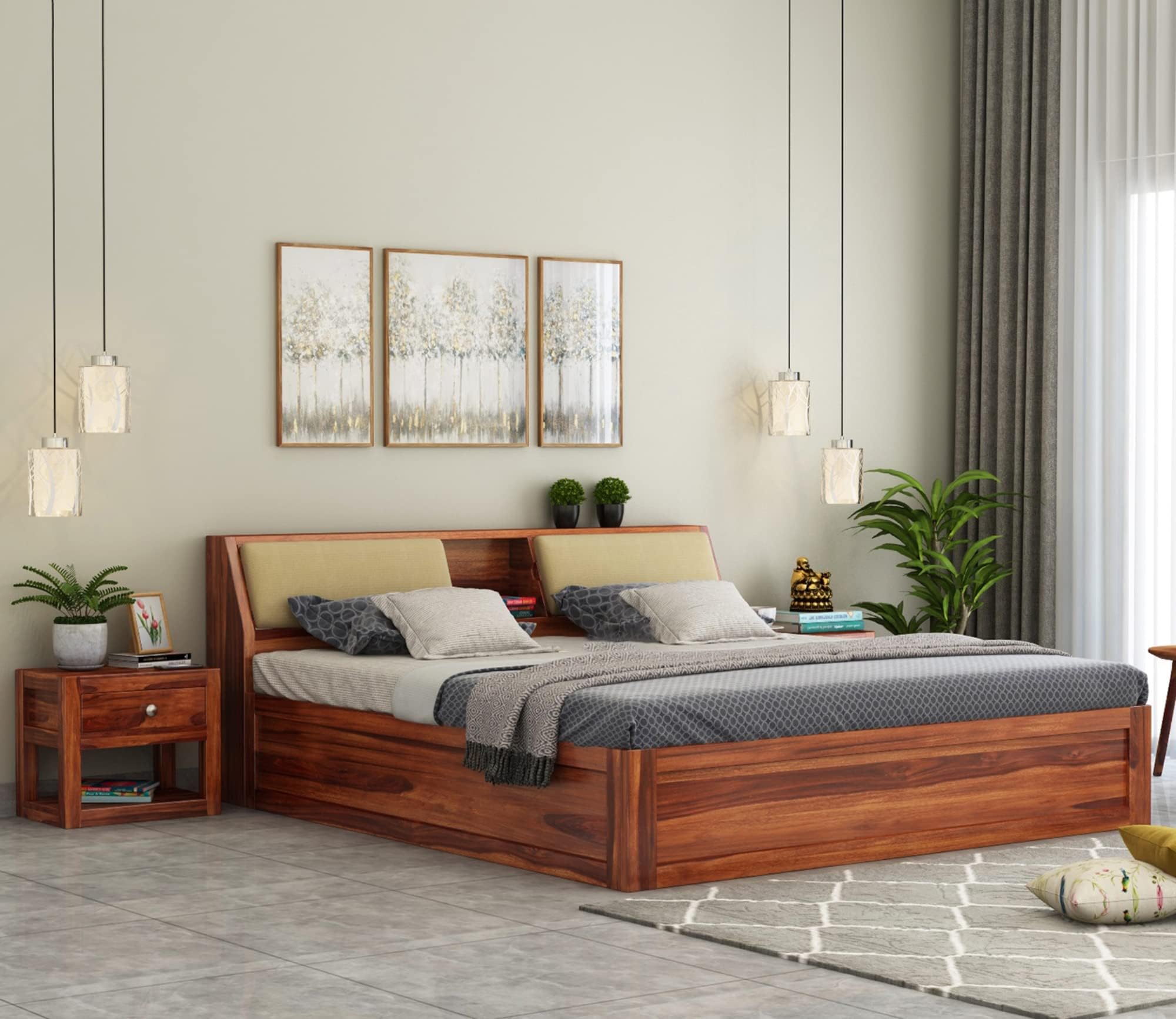 Urban Basics Magnus Sheesham Wood Queen Size Bed 5x6.5 ft or 60x78 Inch ...