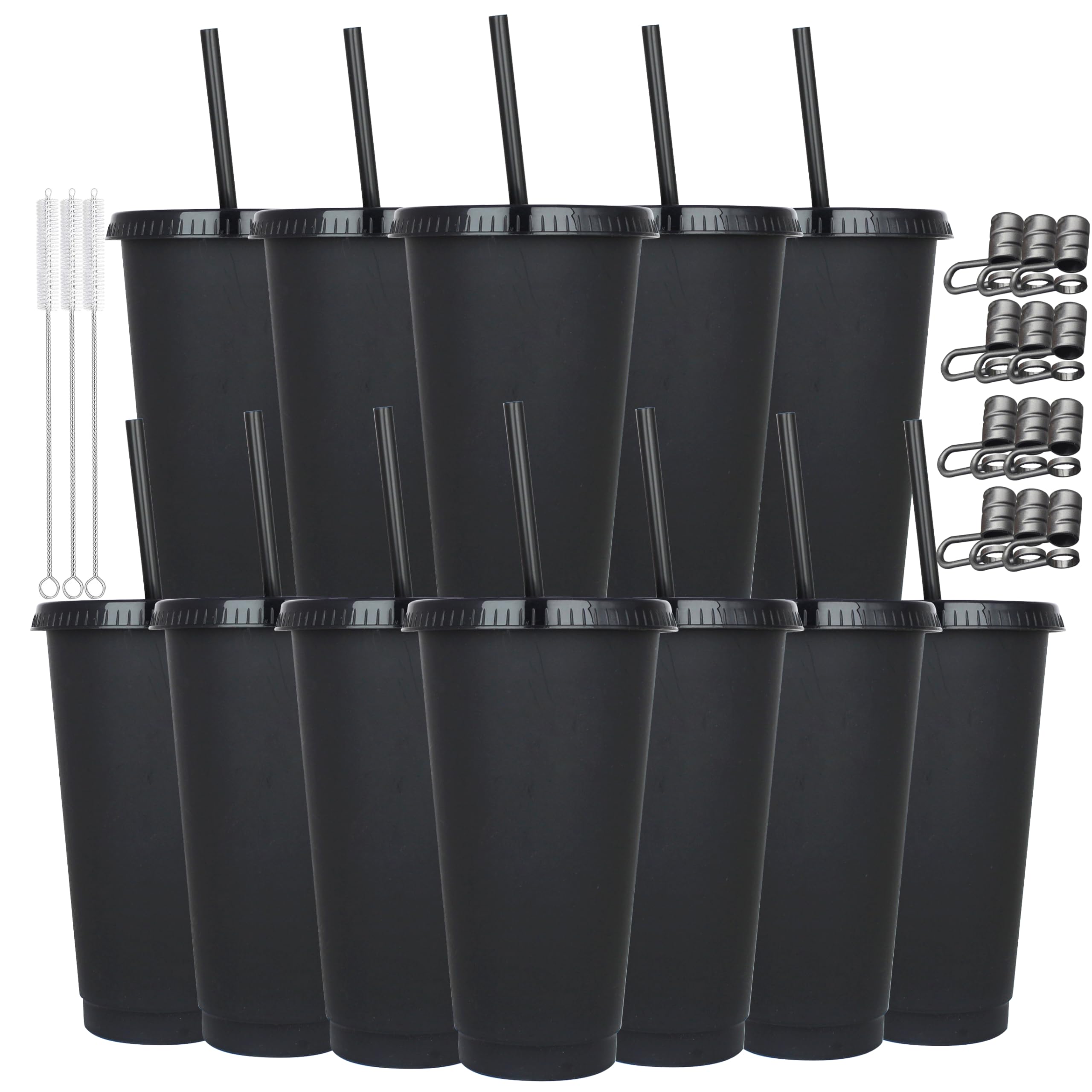 Amazon.com | Alohastarttg 24 oz Black Reusable Plastic Cups, Custom ...