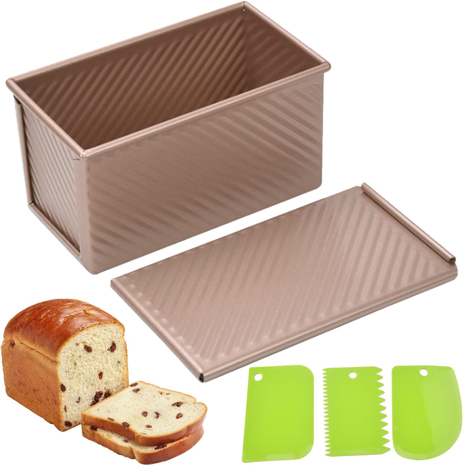 Pullman Loaf Pan with Lid, 1Pound Dough Capacity Rectangular Bread Pan ...