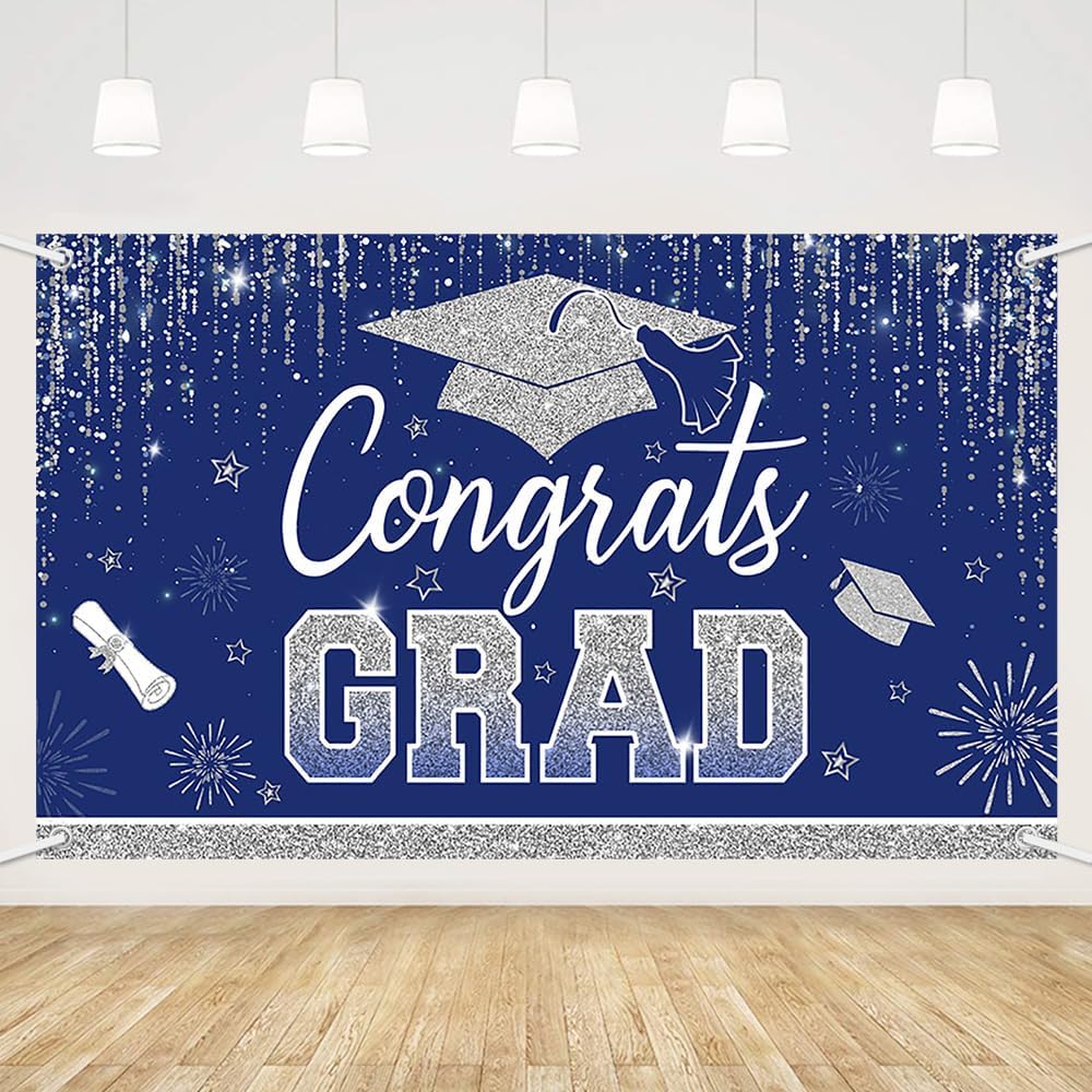 Amazon.com : Fitumiw Class of 2025 Graduation Backdrop 6x6ft Blue and ...