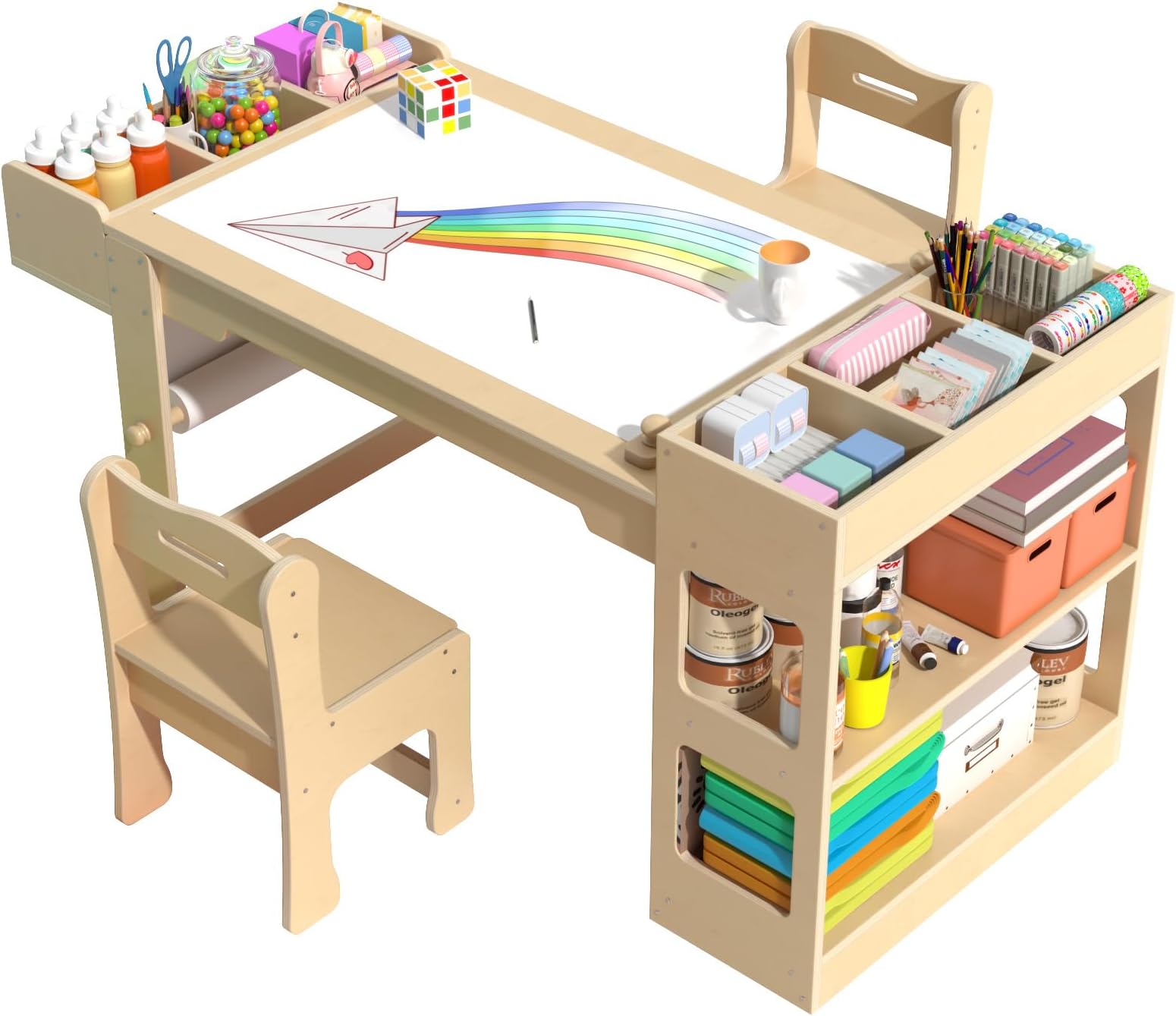 Amazon.com: Bateso Kids Art Table and 2 Chairs Set with Roll Paper ...