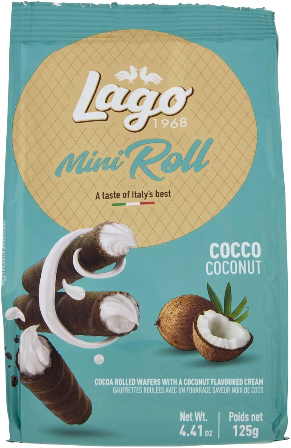 Gastone Lago Mini Roll Cannoli di Wafer Ripieni di Crema al Cocco, 125g ...