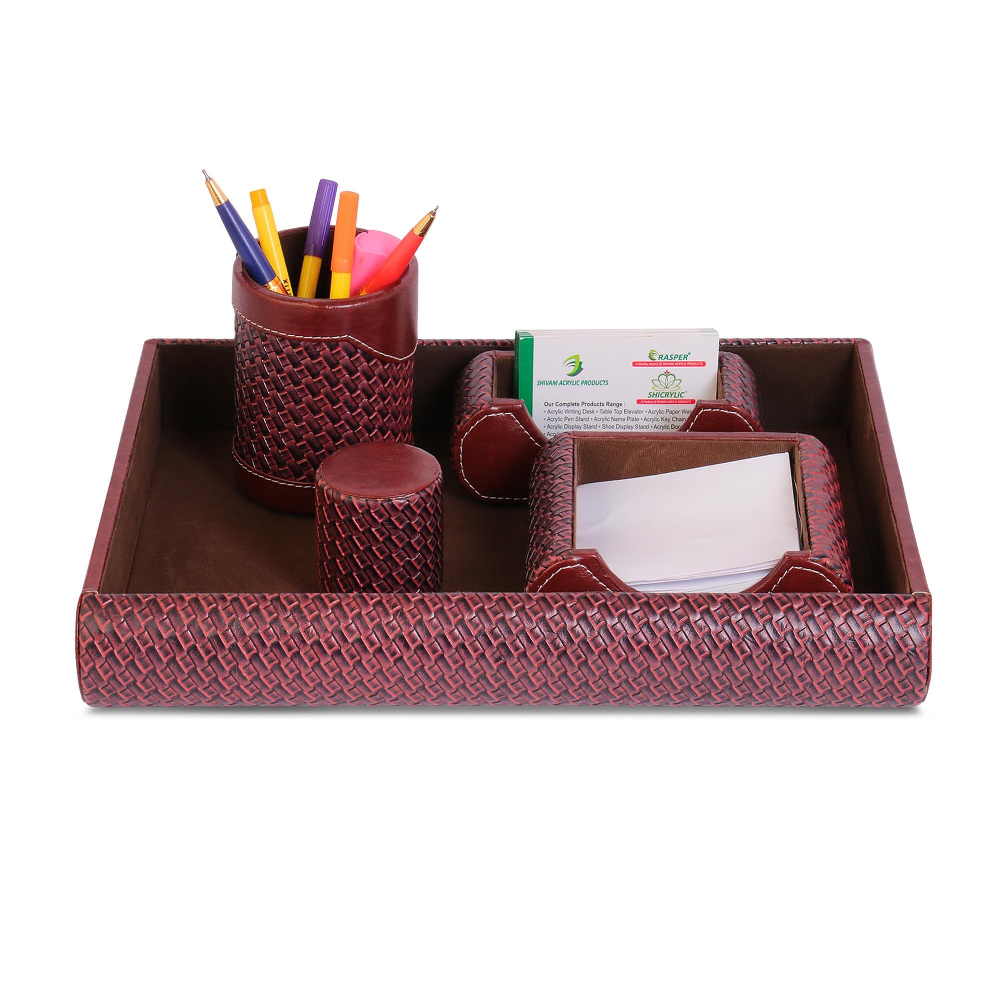 Rasper Brown Genuine Leather Multipurpose Desk Organizer With Texture 5 ...