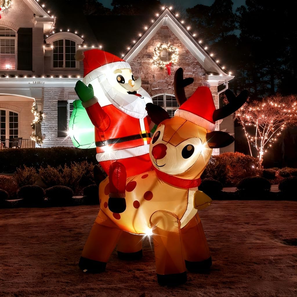 Amazon.com: Mounchain 7FT Christmas Inflatable Santa Outdoor Decoration ...