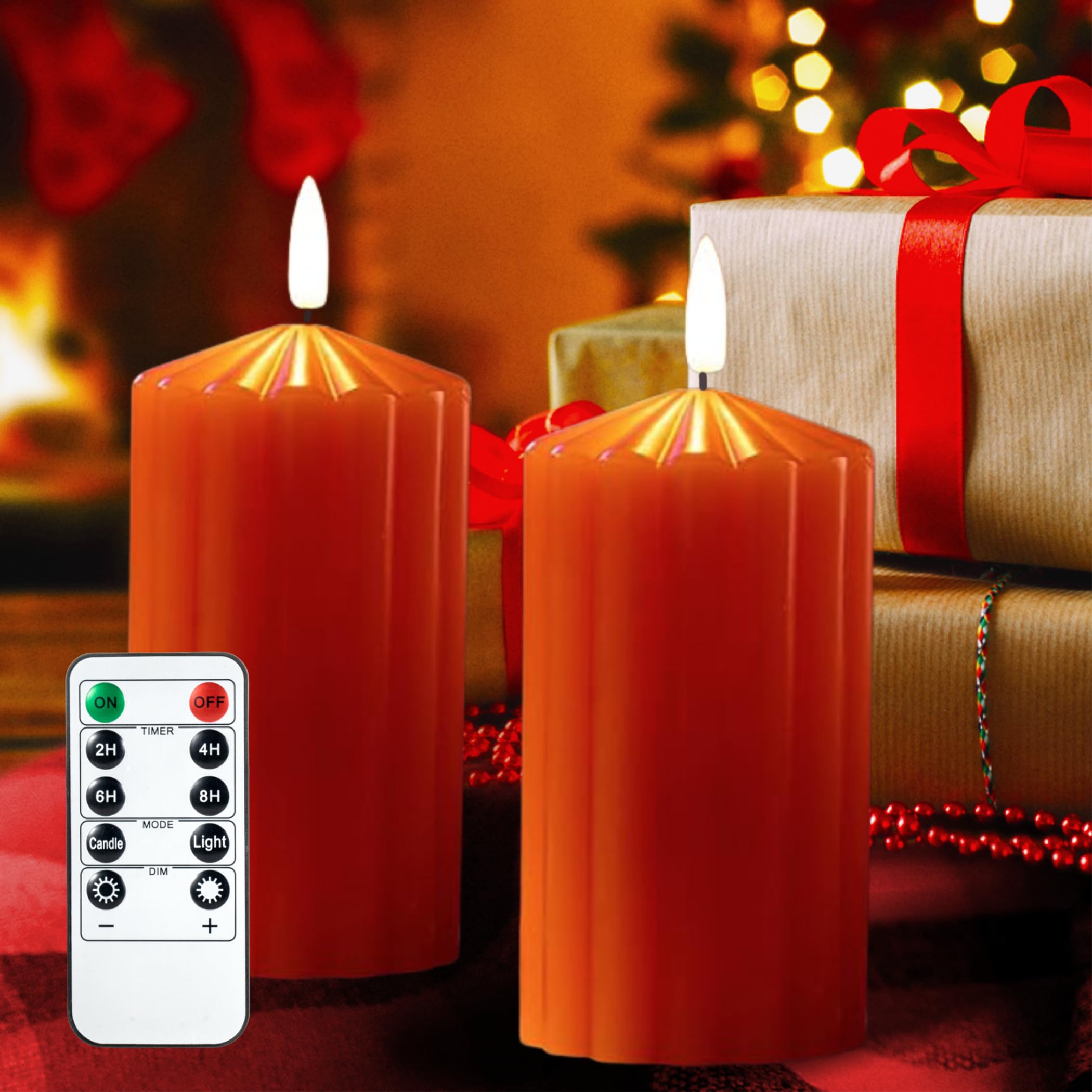 Amazon.com: Ribbed Orange Pillar Candles with Remote, Real Wax ...